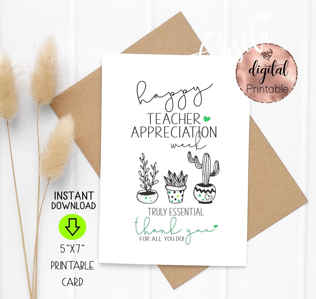 Teacher Appreciation Week Plant Printable 5x7 Folded Greeting Card ...
