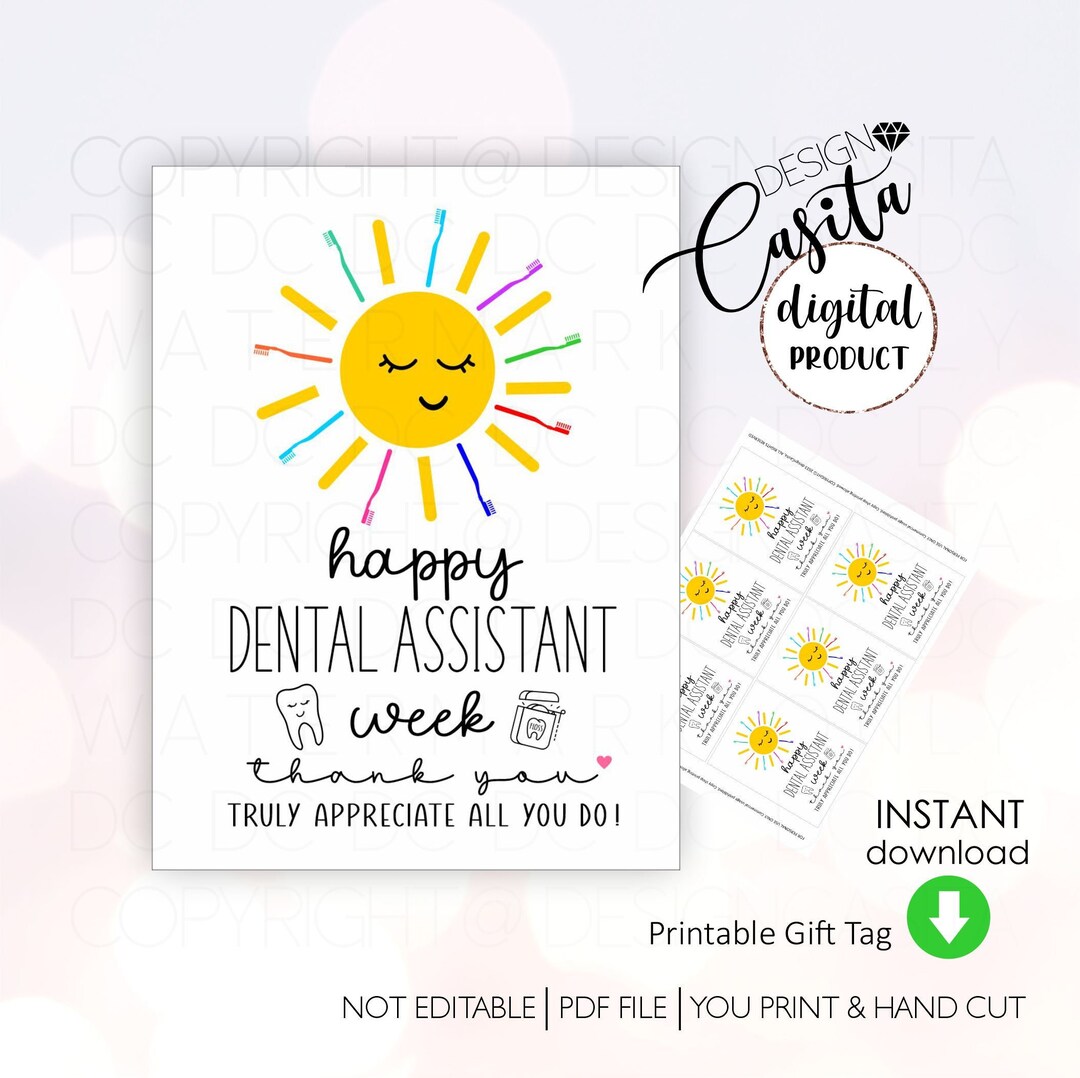 Dental Assistant Week Printable Gift Tag,thank You Dentist Staff ...