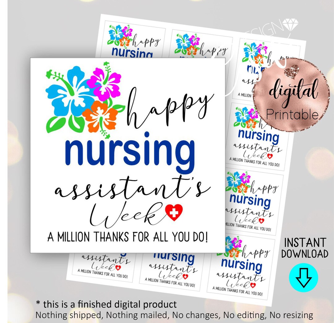 Happy Nursing Assistants Week Thank You Printable Square Favor Gift Tag ...