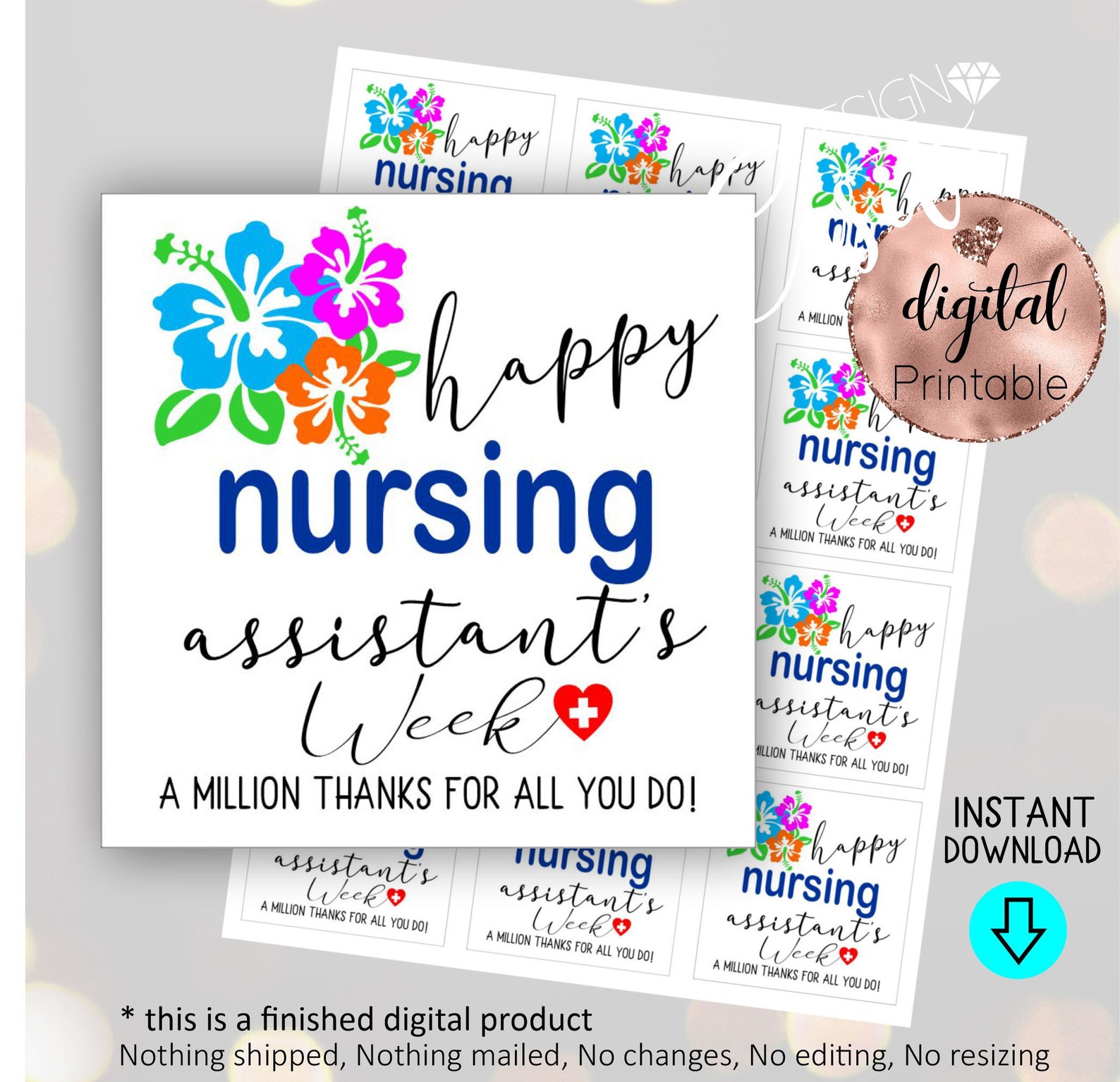 Happy Nursing Assistants Week Thank You Printable Square Favor Gift Tag ...
