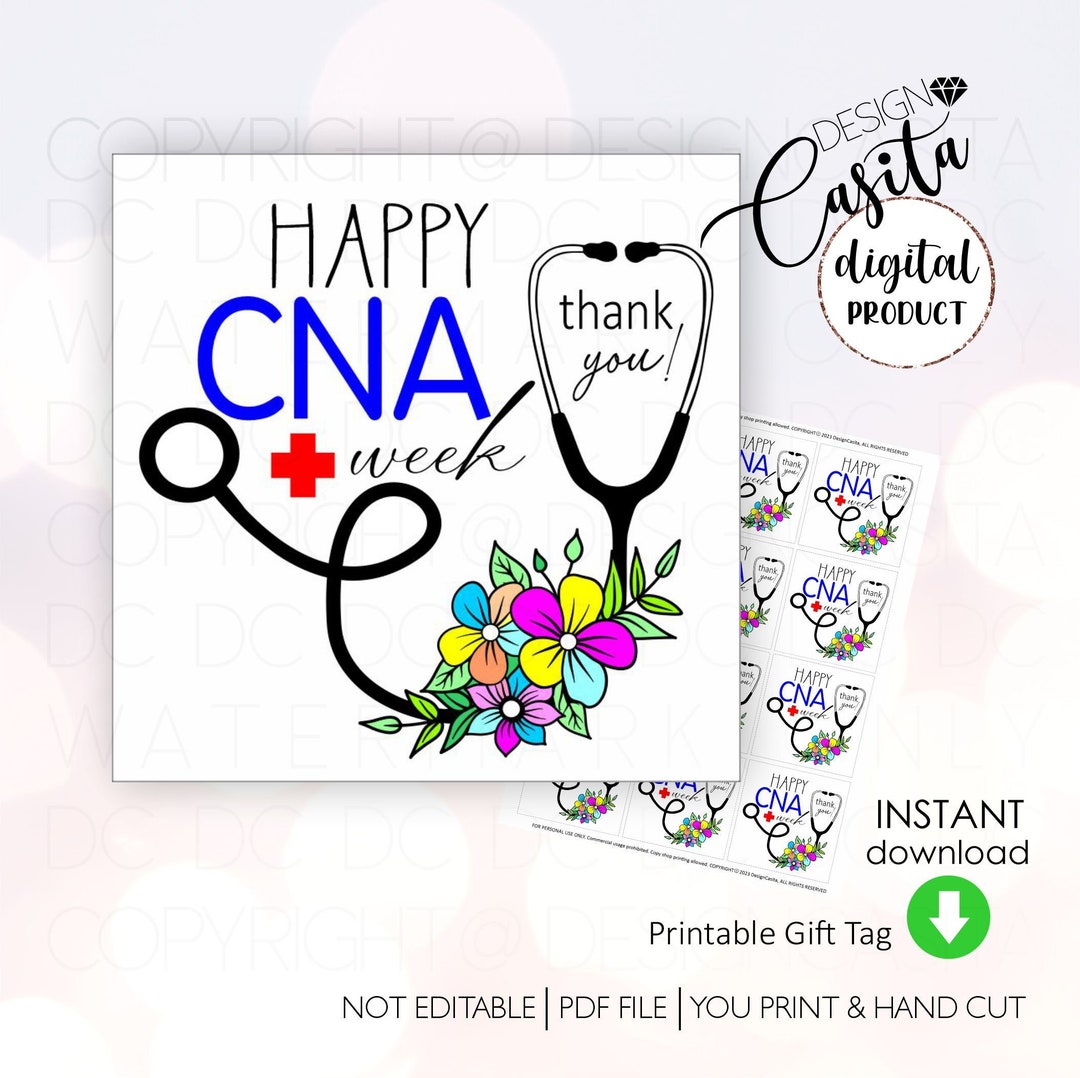 Happy CNA Week Floral Thank You Printable Square Favor Gift Tag,cna ...