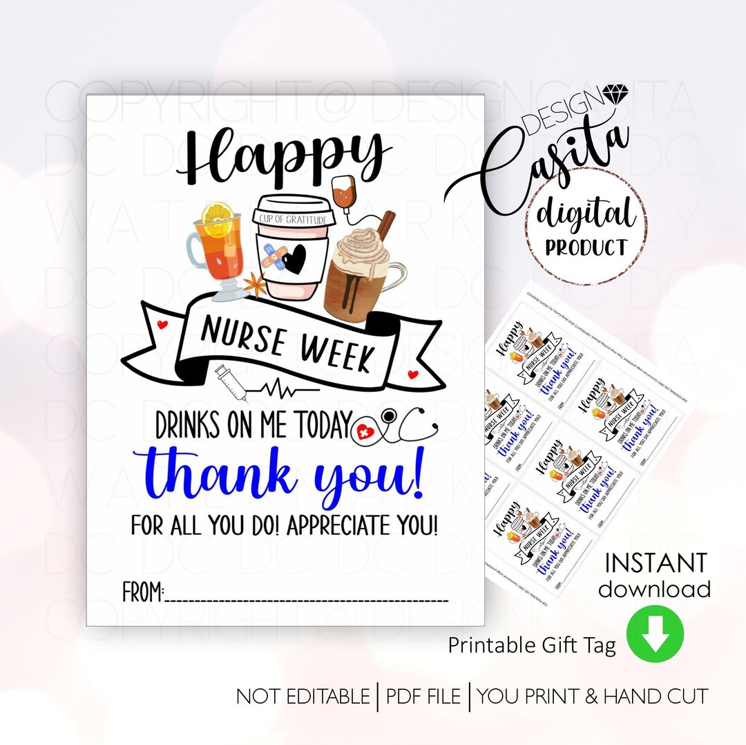 Nurse Week Printable Favor Gift Tag,rn Thank You,coffee Tea Latte ...