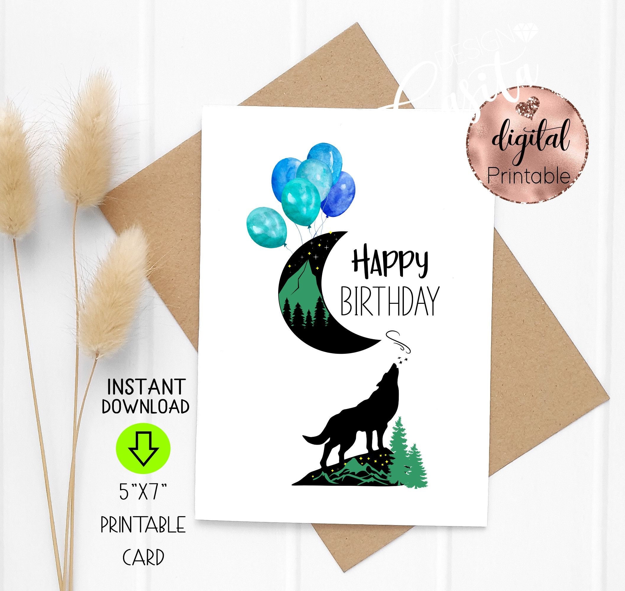 Printable Wolf Birthday Card - Etsy New Zealand