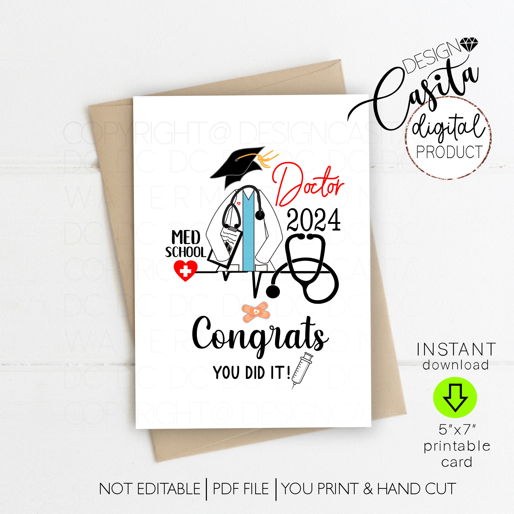 Doctor Graduation 2024 Printable 5x7 Folded Greeting Card,medical ...