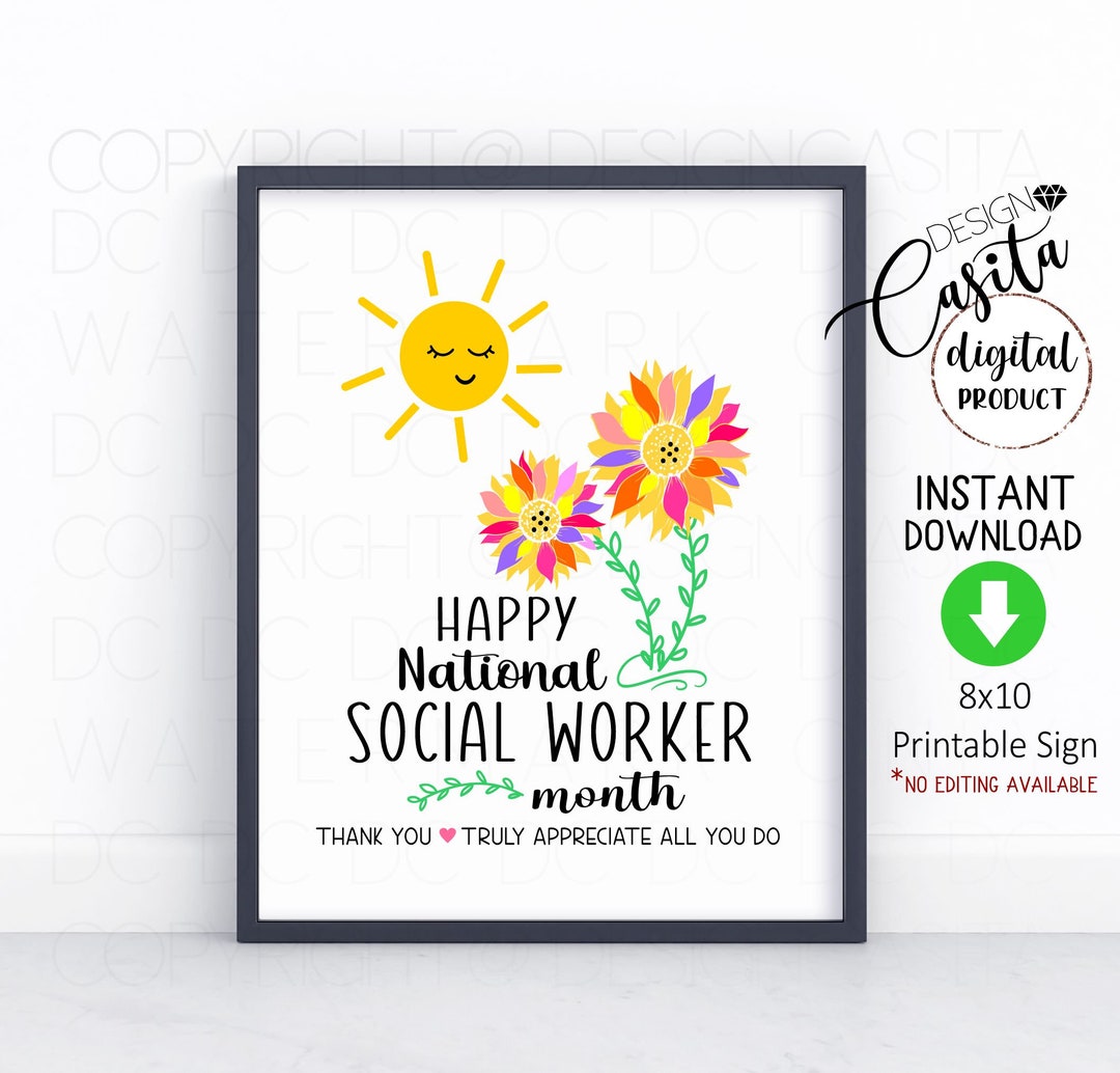 Social Worker Month Printable 8x10 Party Sign,floral Social Worker ...