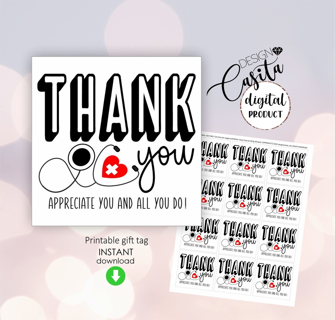 Medical Thank You Printable Favor Gift Tag,doctor Thank You,medical ...