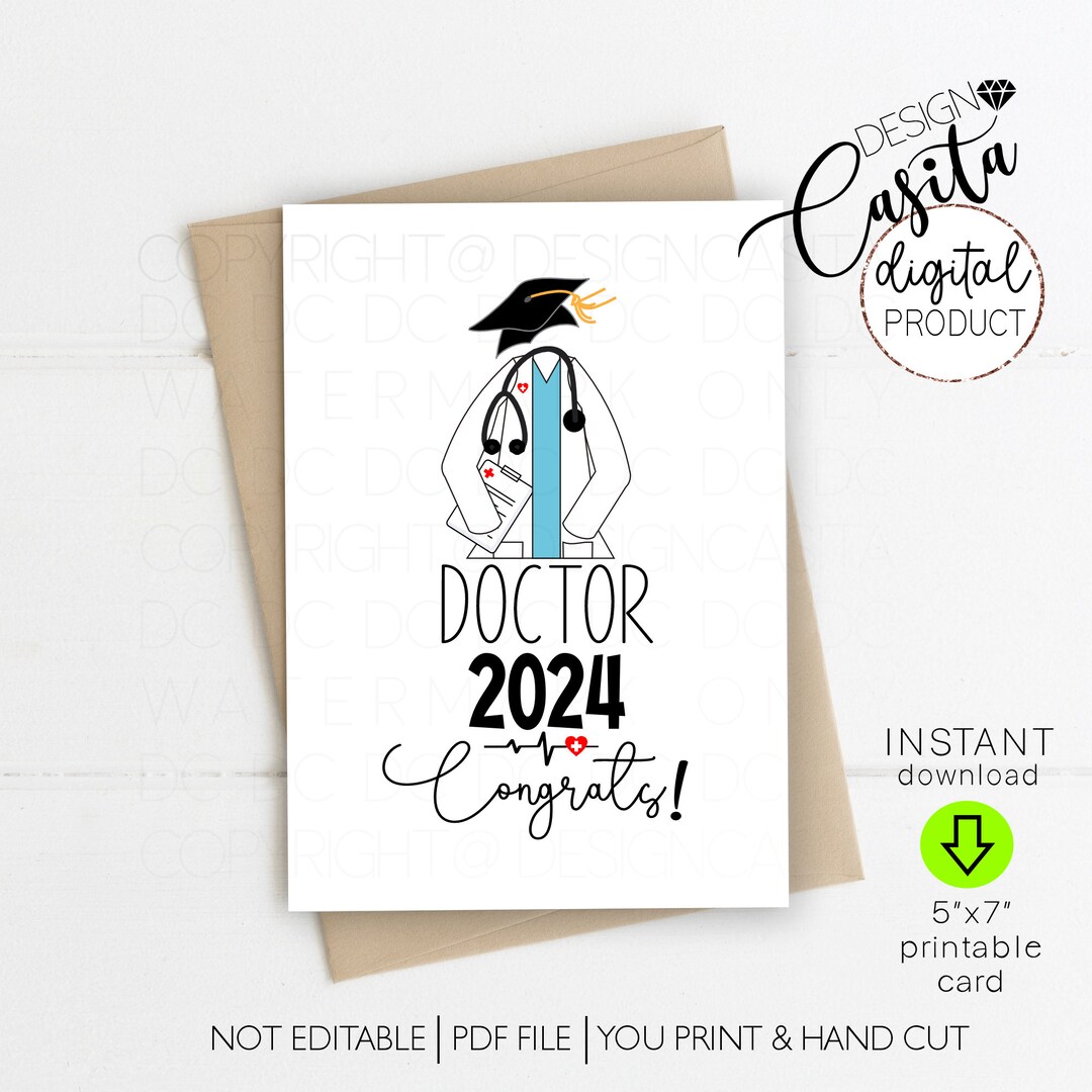 Doctor Graduate 2024 Printable 5x7 Folded Greeting Card,white Coat ...