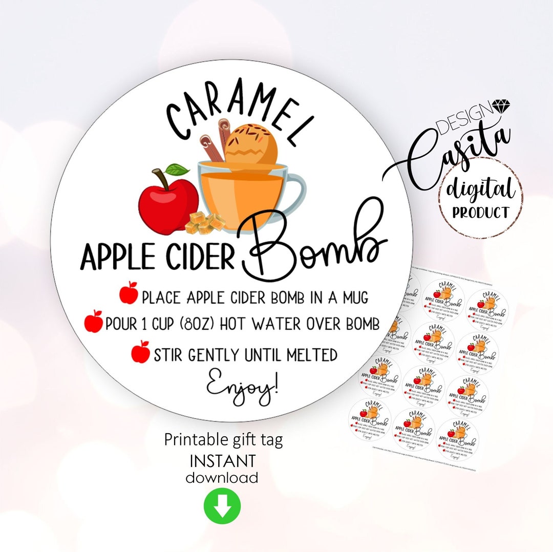 Caramel Apple Cider Bomb Printable Round Gift Tag Labelcider - Etsy