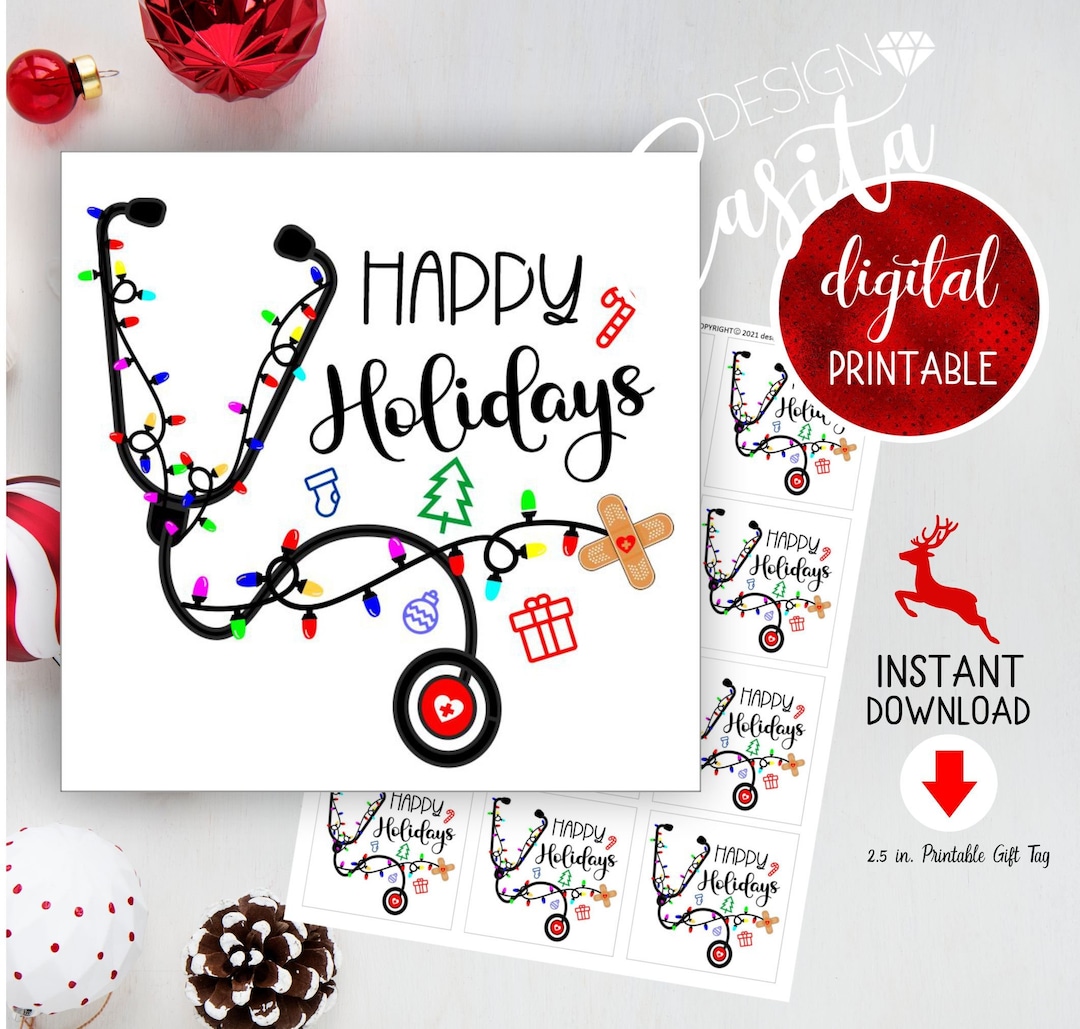 Happy Holidays Medical Printable Favor Gift Tag,doctor Thank You,nurse ...
