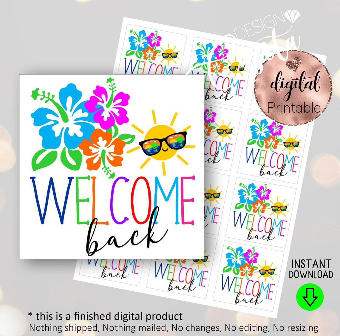 Welcome Back Hawaiian Printable 2.5 Square Gift Tag,back to School Tag ...