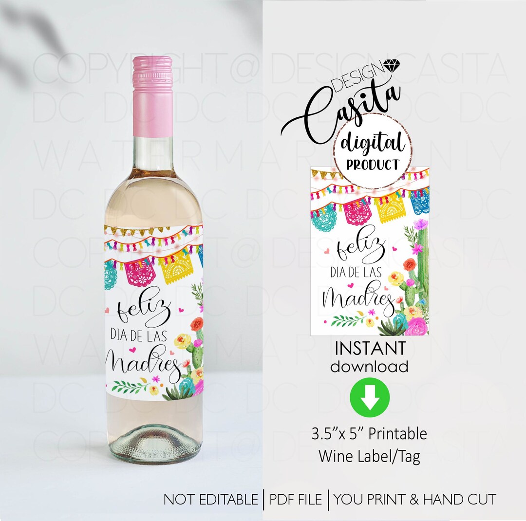 Feliz Dia De Las Madres Printable Wine Bottle Label Tag,spanish Mother ...