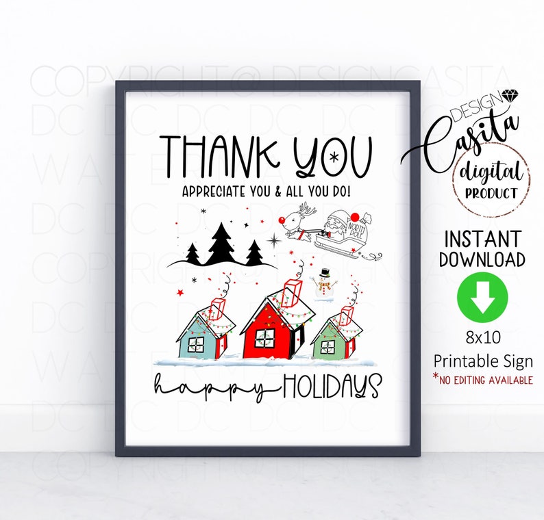 Thank You Holidays Santa Printable 8x10 Party Sign,homes Real Estate ...