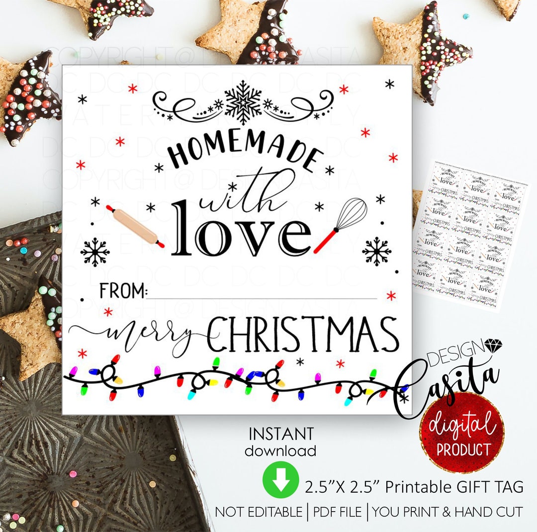 Homemade With Love Baker Printable Favor Square Gift Tag,merry ...