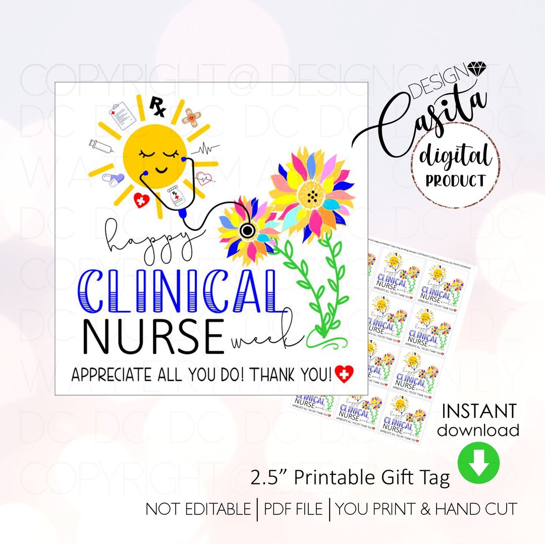 Happy Clinical Nurse Week Thank You Printable Favor Gift Tag,sunflower ...