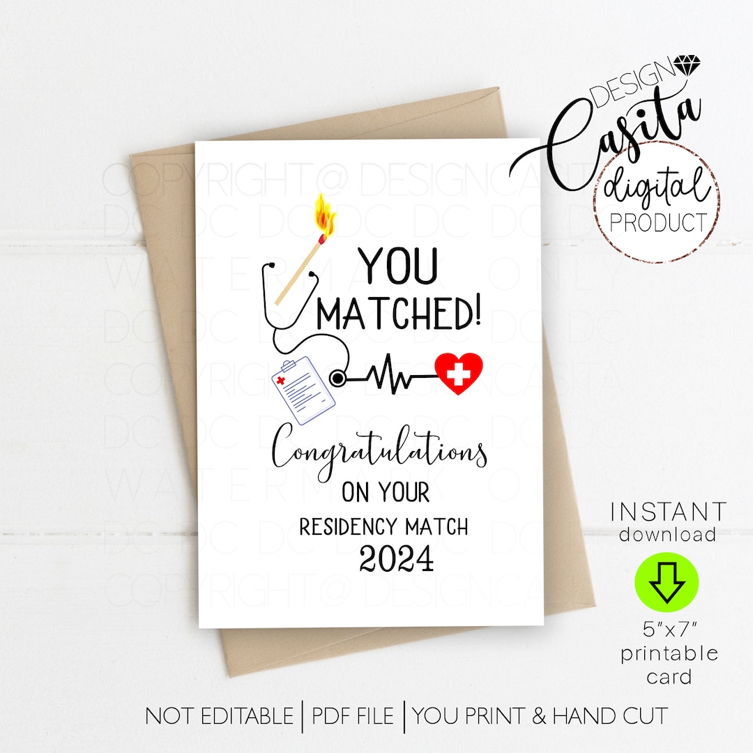 Match Day Doctor Residency 2024 Printable 5x7 Folded Greeting Card,you ...
