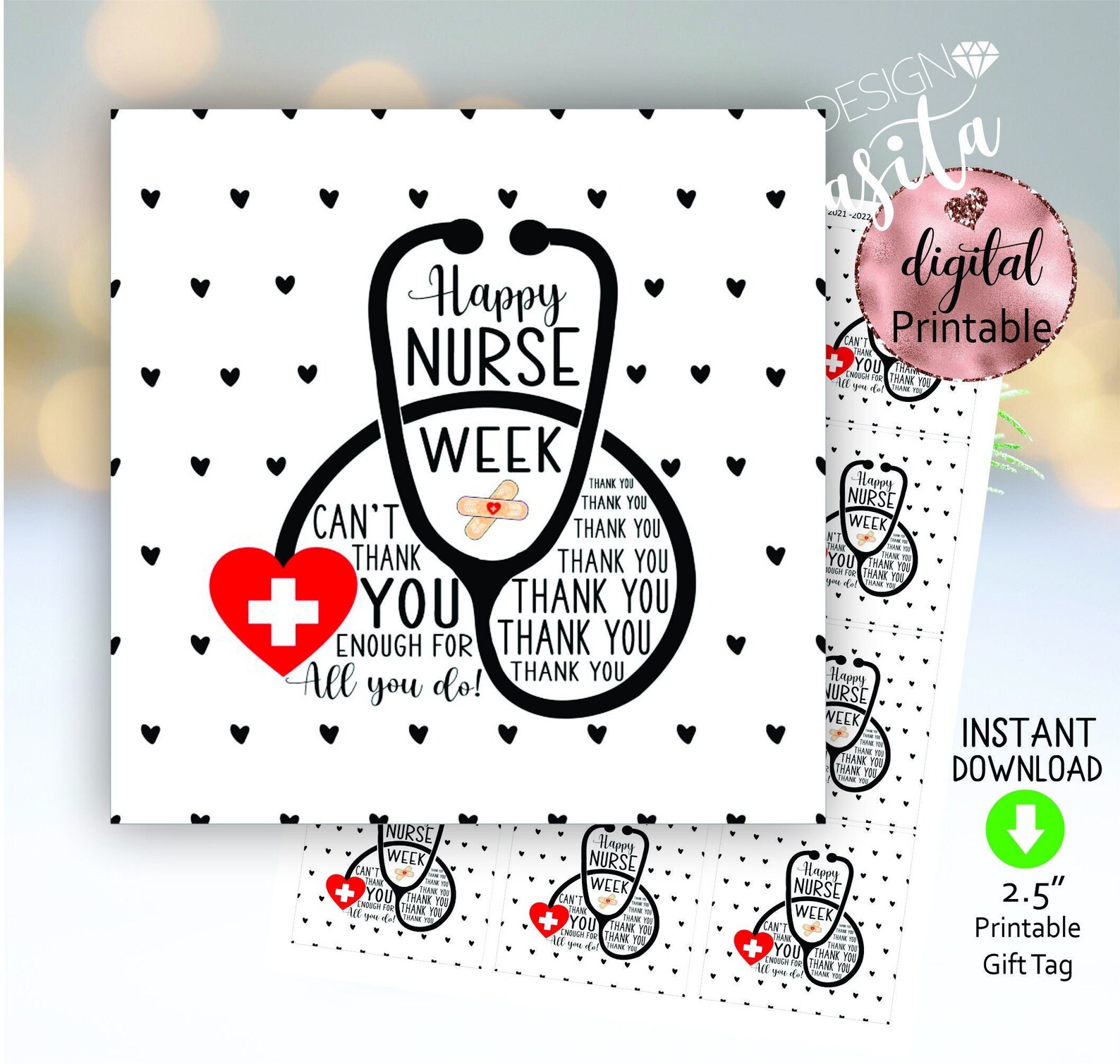 Nurse Week Thank You Printable Favor Gift Tag,healthcare NP Thank You ...