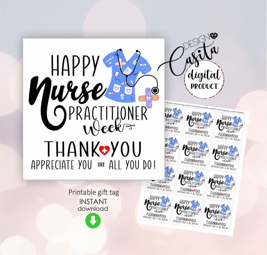 Nurse Practitioner Week Printable Favor Gift Tag,np Thank You,nurse ...