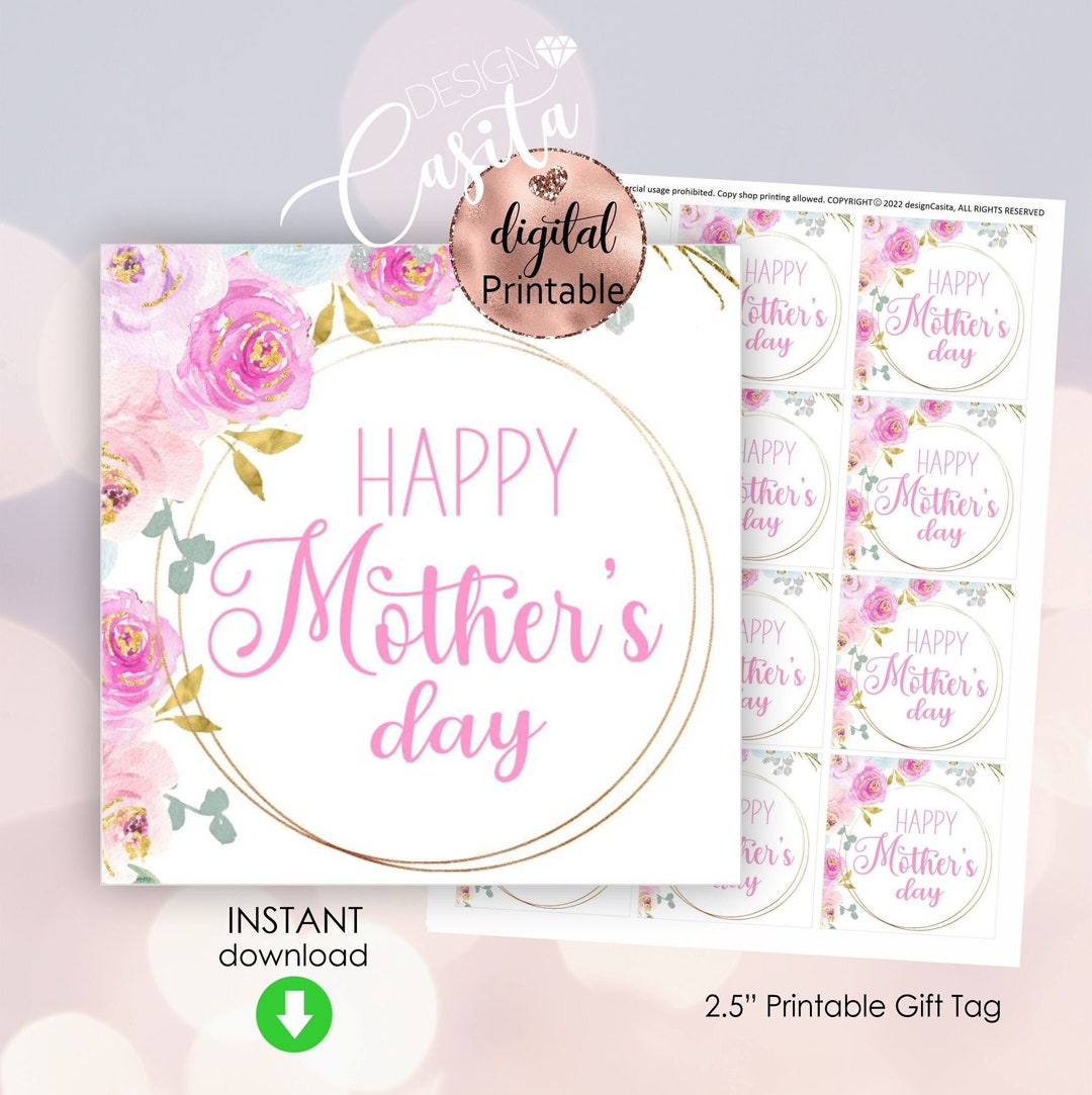 Happy Mother's Day Pink Flower Printable Favor Gift Tag,spa Day Tag ...