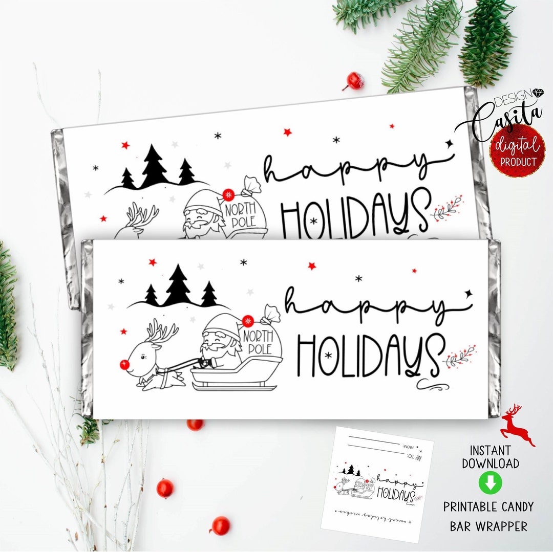 Happy Holidays Printable Candy Bar Wrapper,santa Christmas Wrapper ...