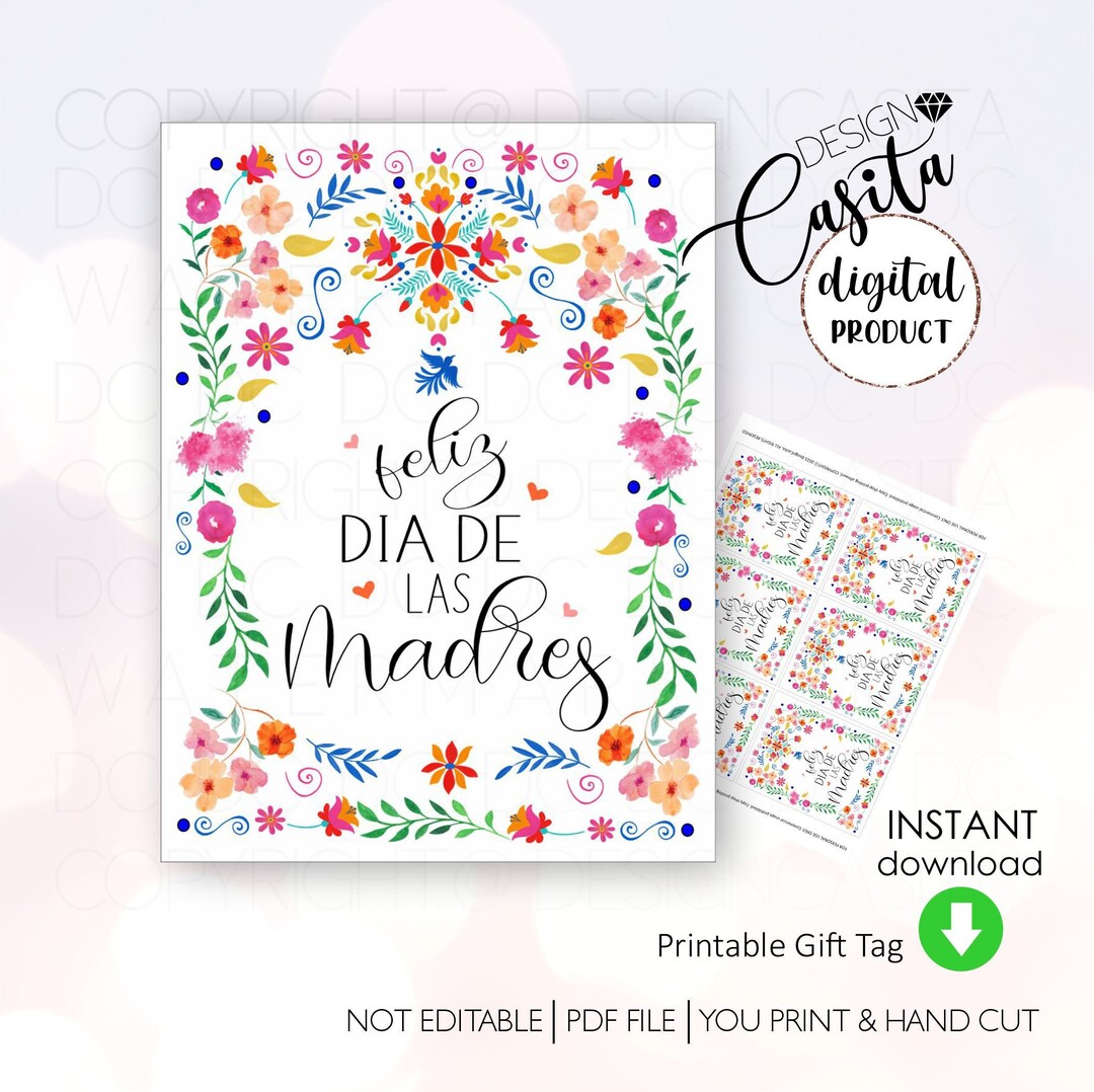 Feliz Dia De Las Madres Printable Favor Gift Tag,mexican Folk Art Mom ...
