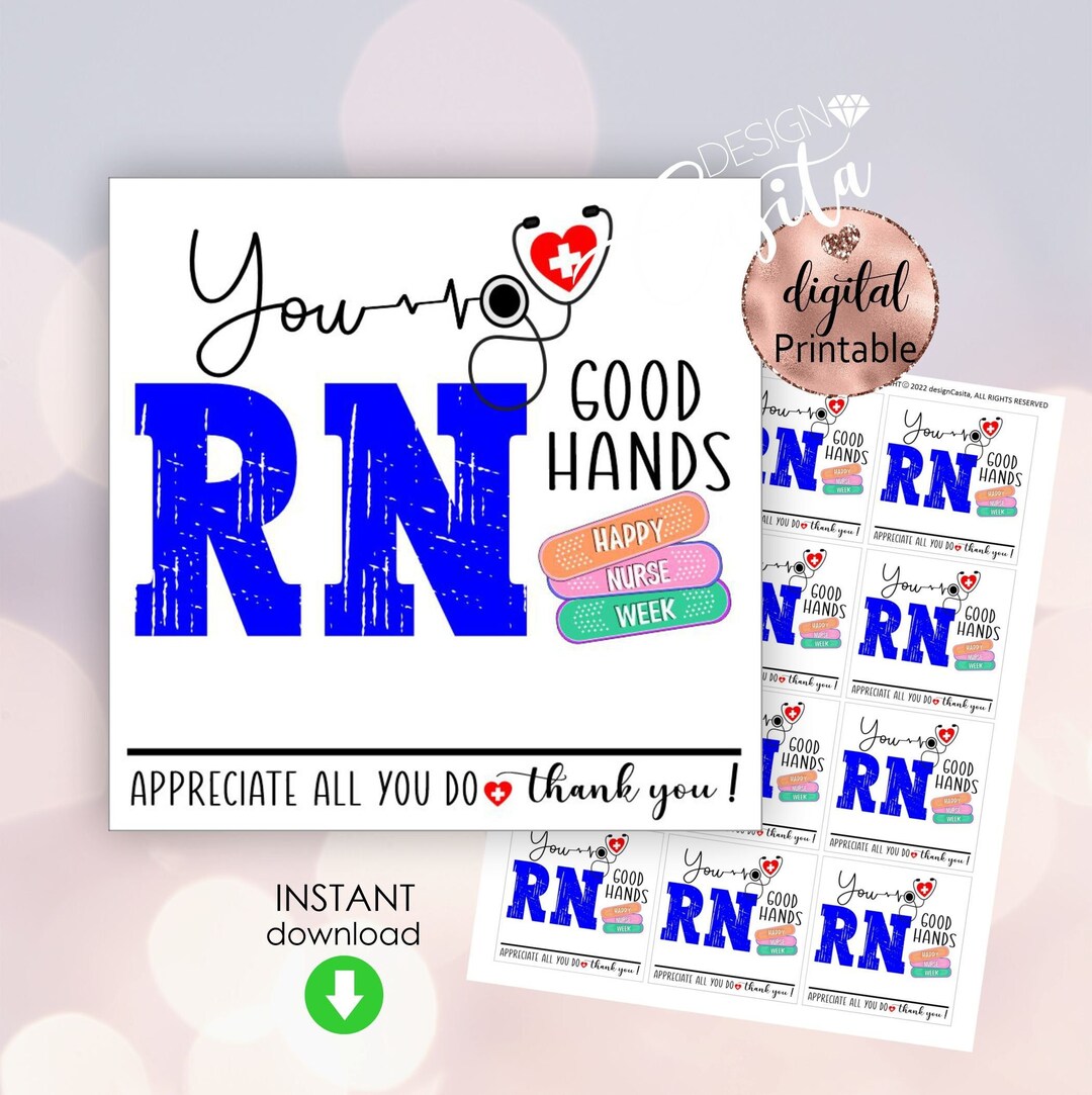 Nurse Week RN Good Hands Printable Gift Tag,rn Name Tag,nurse Thank You ...