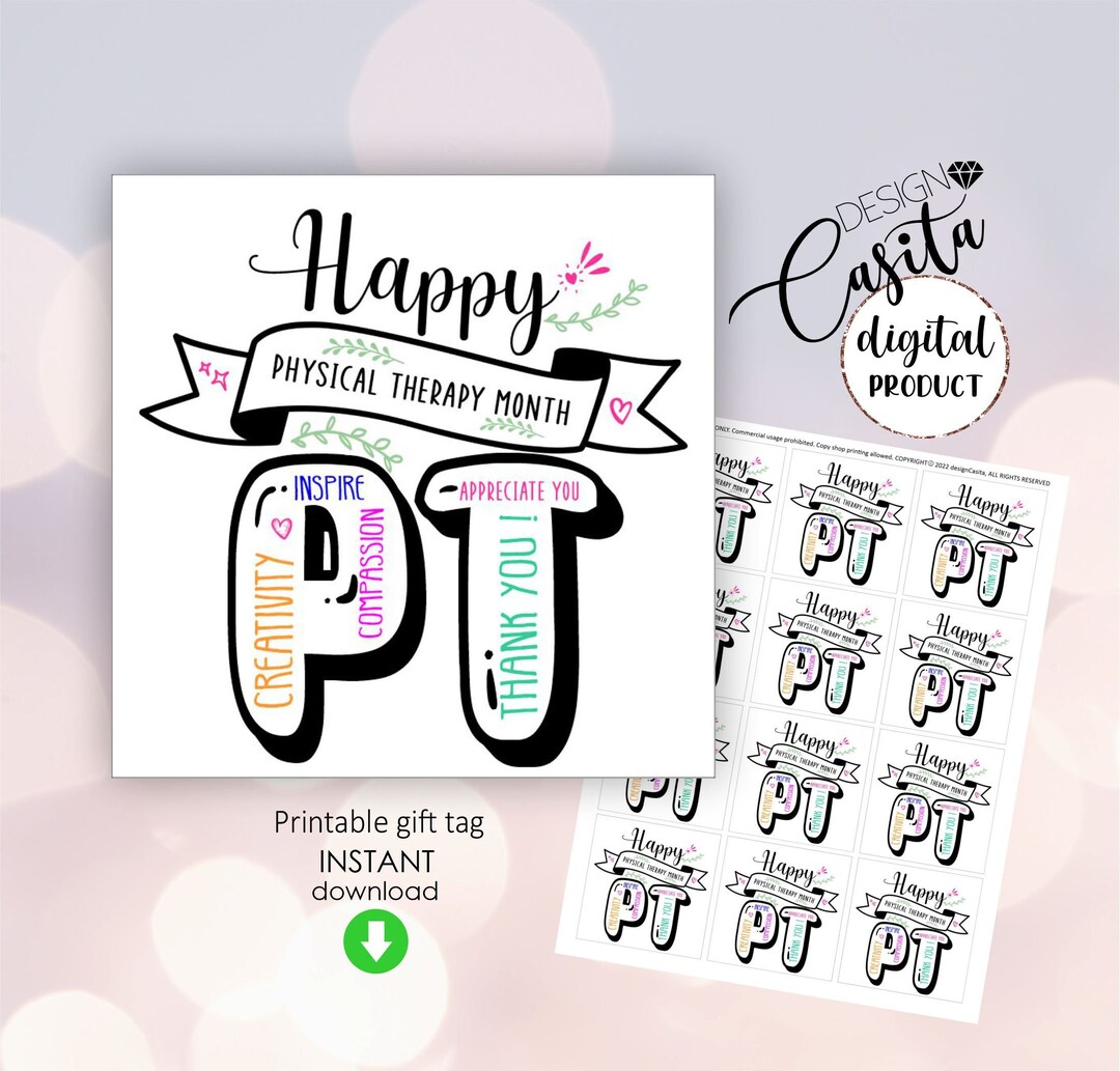 Physical Therapy Month Printable Gift Tag Banner PT Design,pt Thank You ...