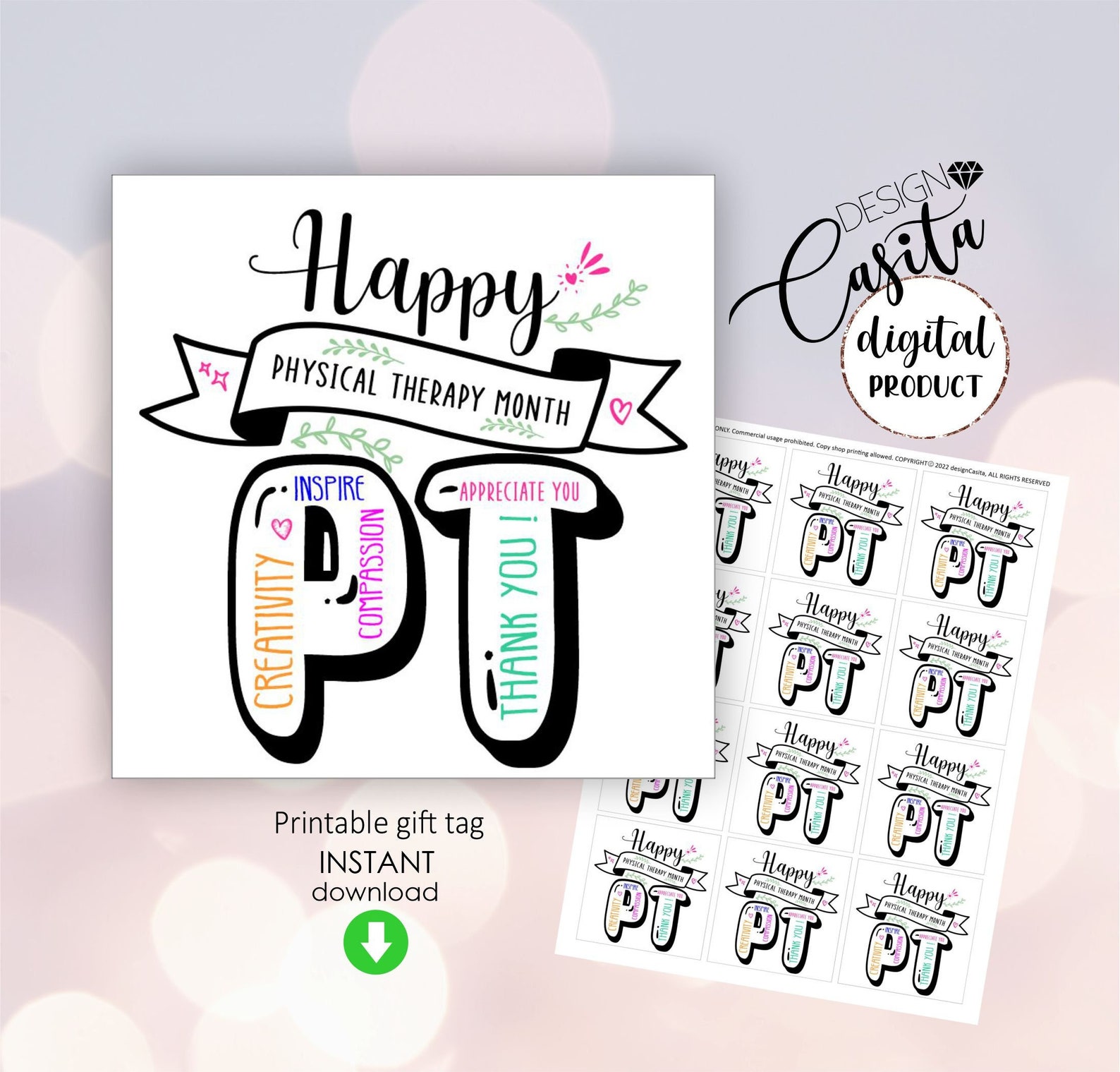 Physical Therapy Month Printable Gift Tag Banner PT Designpt - Etsy