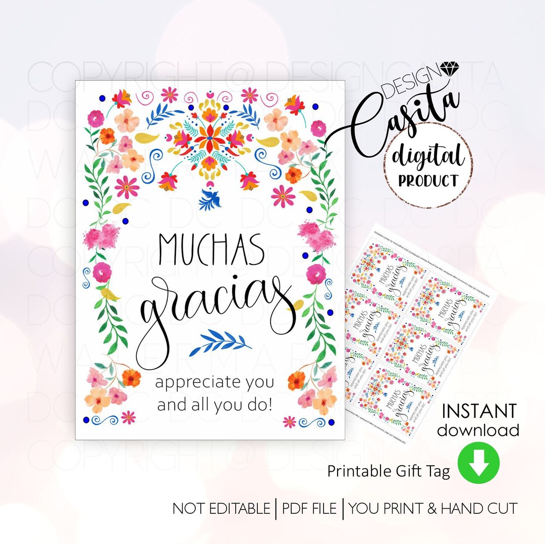 Muchas Gracias Floral Printable Gift Tag,administrative Professionals ...