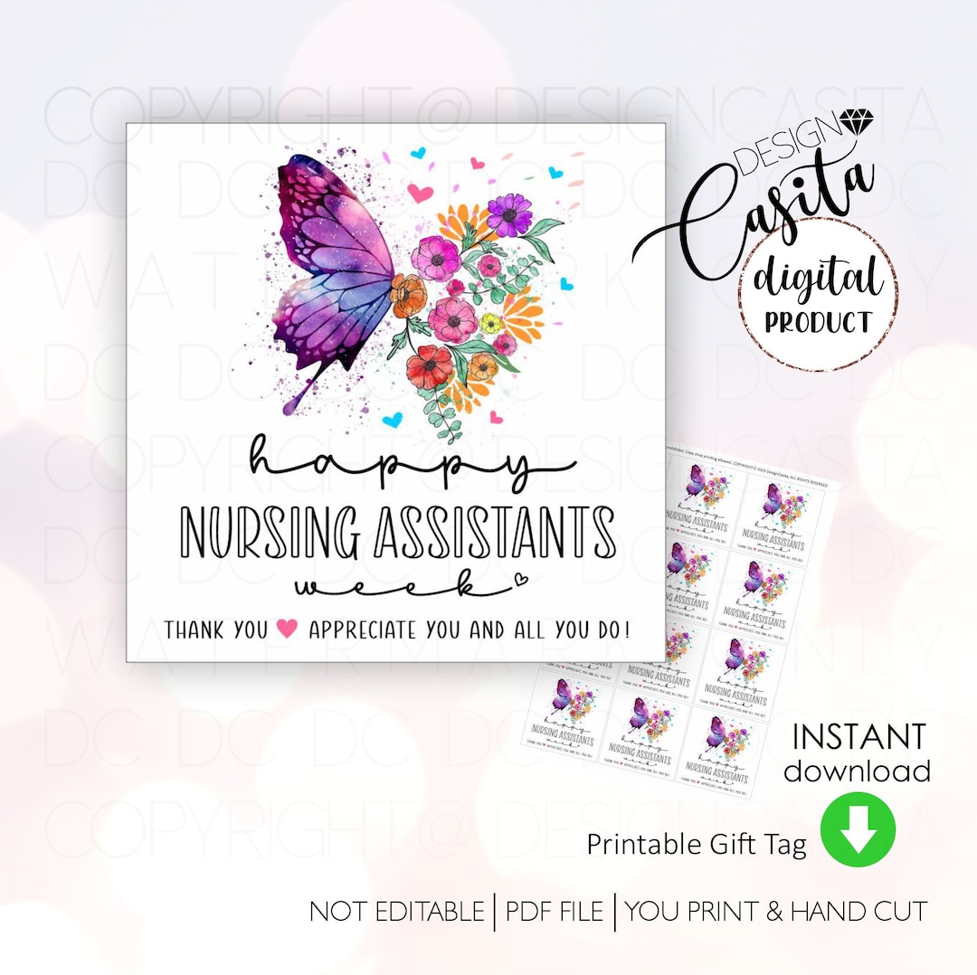 Nursing Assistants Week Printable Square Favor Gift Tag,floral ...
