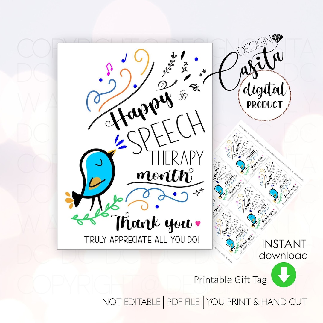 Speech Therapy Month Printable Favor Gift Tagpatjologist - Etsy