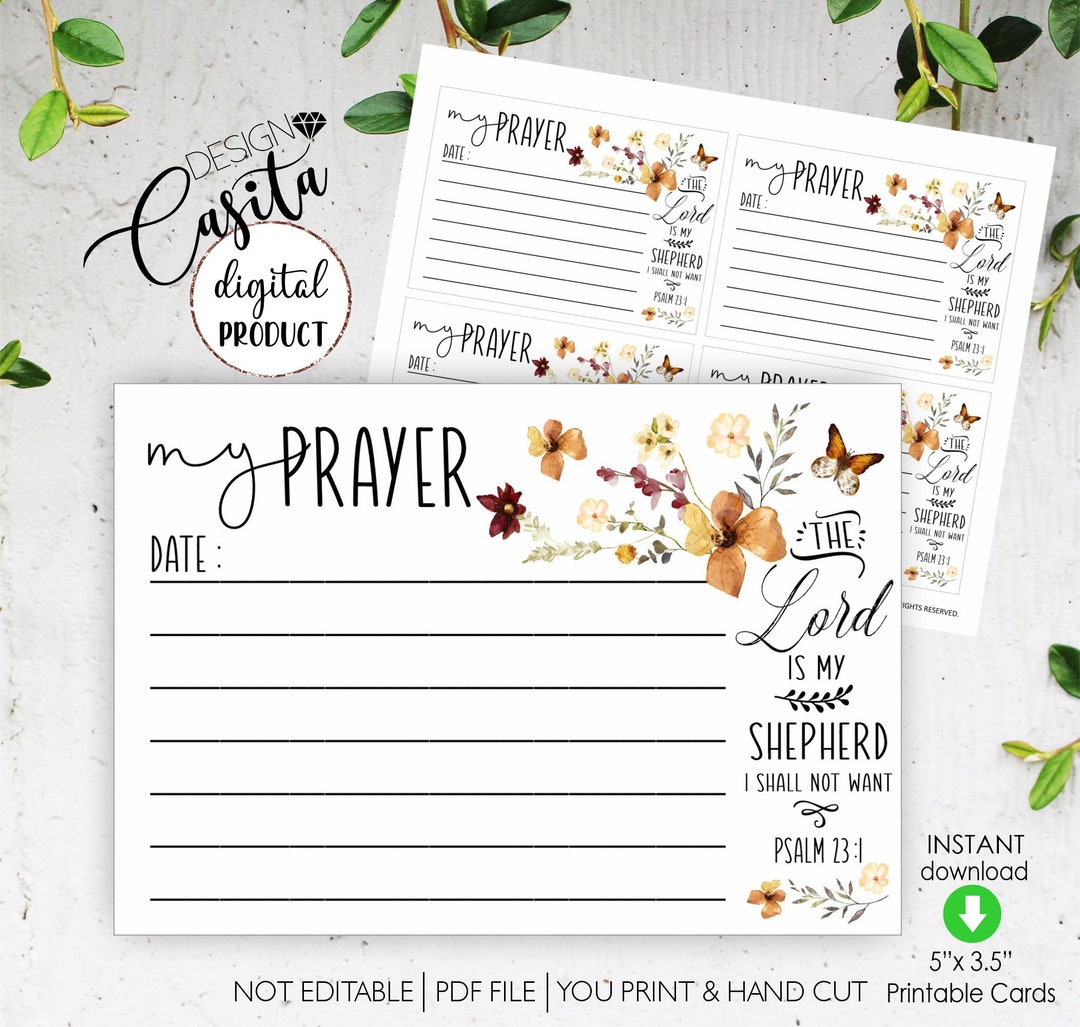 Prayer Card Printable Psalm 23 Scripture,wild Flowers Butterfly Card ...