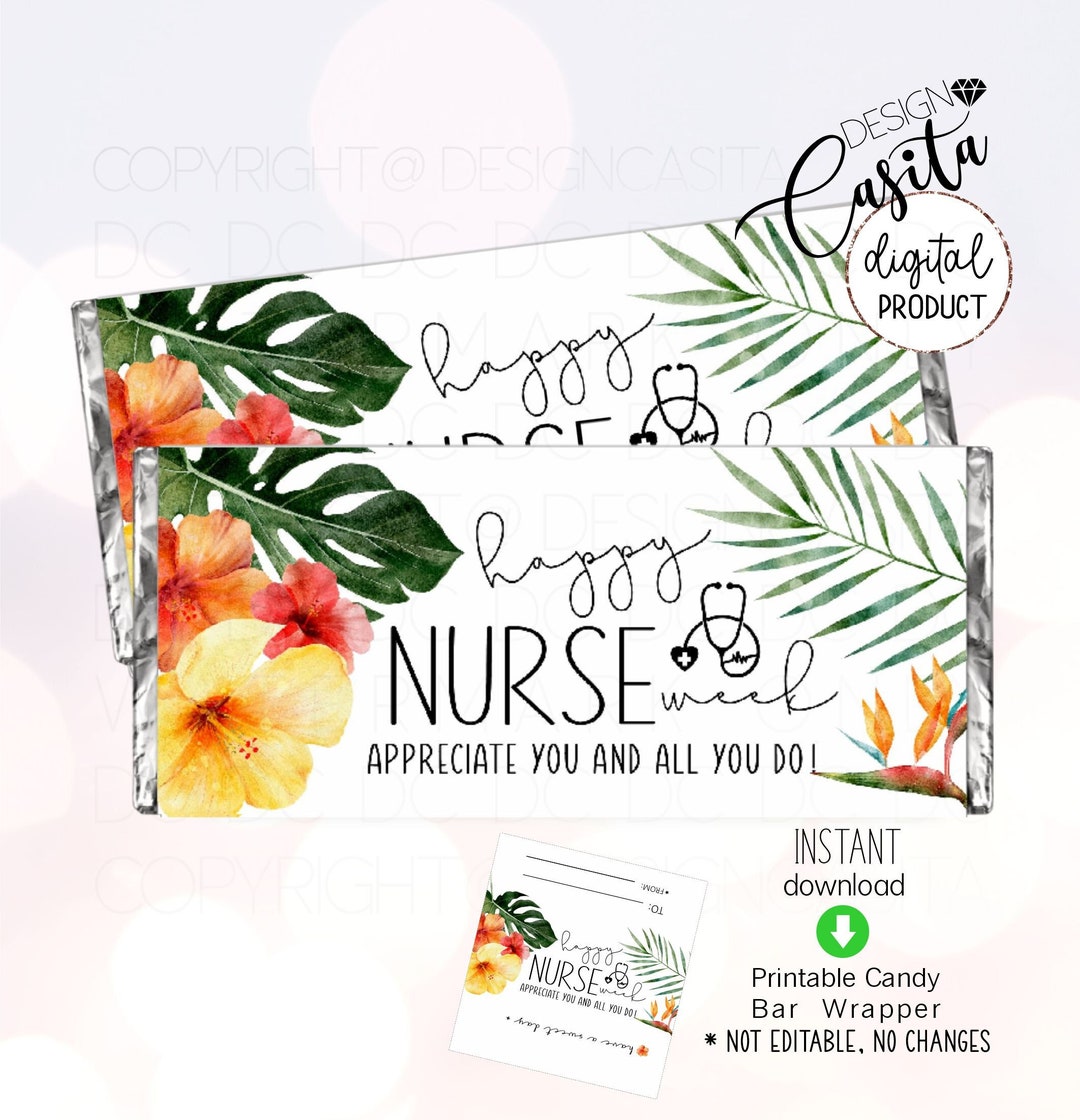Nurse Week Printable Candy Bar Wrapper,tropical RN Thank You,medical ...