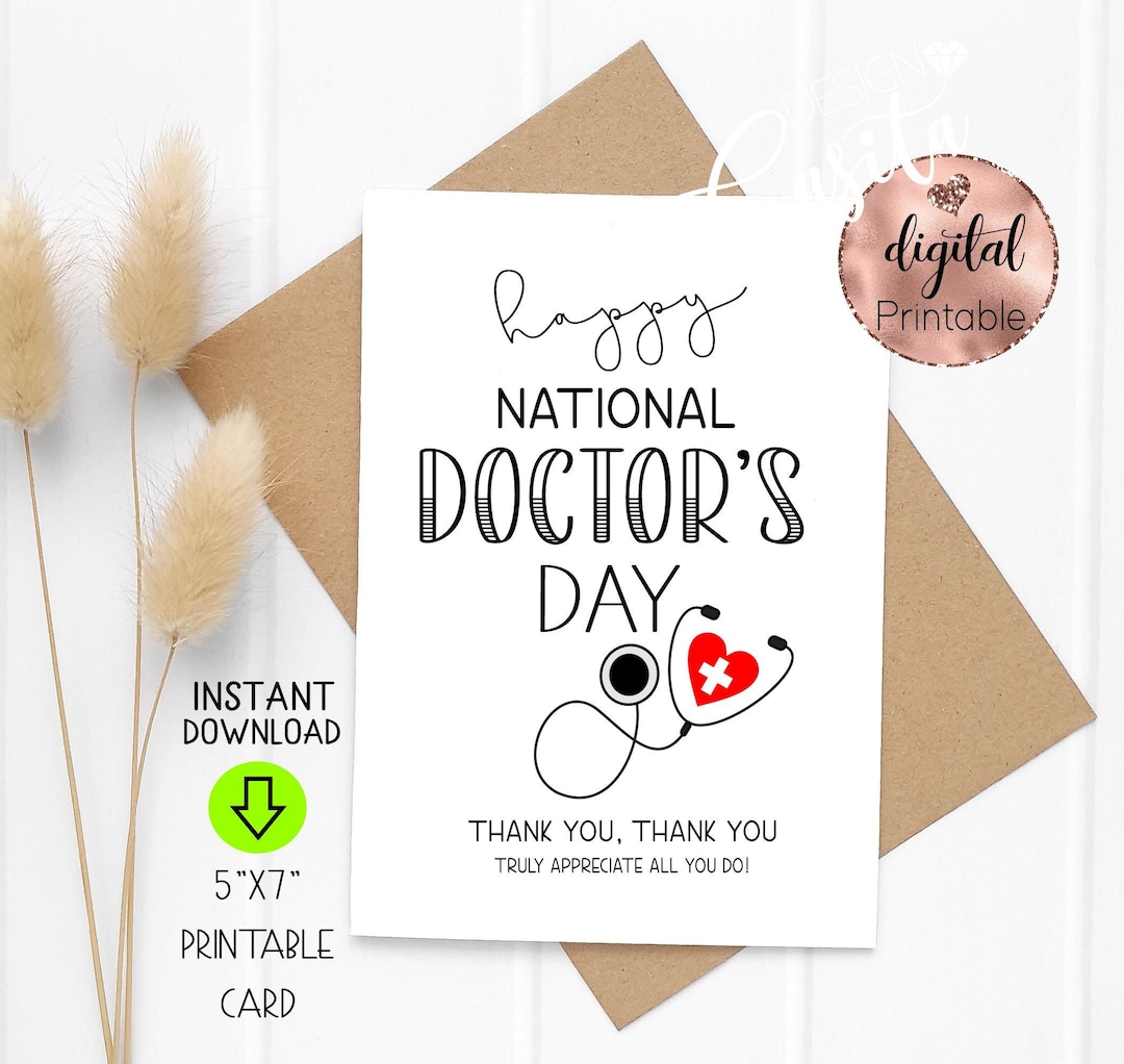 Doctor's Day Thank You Printable 5x7 Folded Greeting Card,medical Card ...