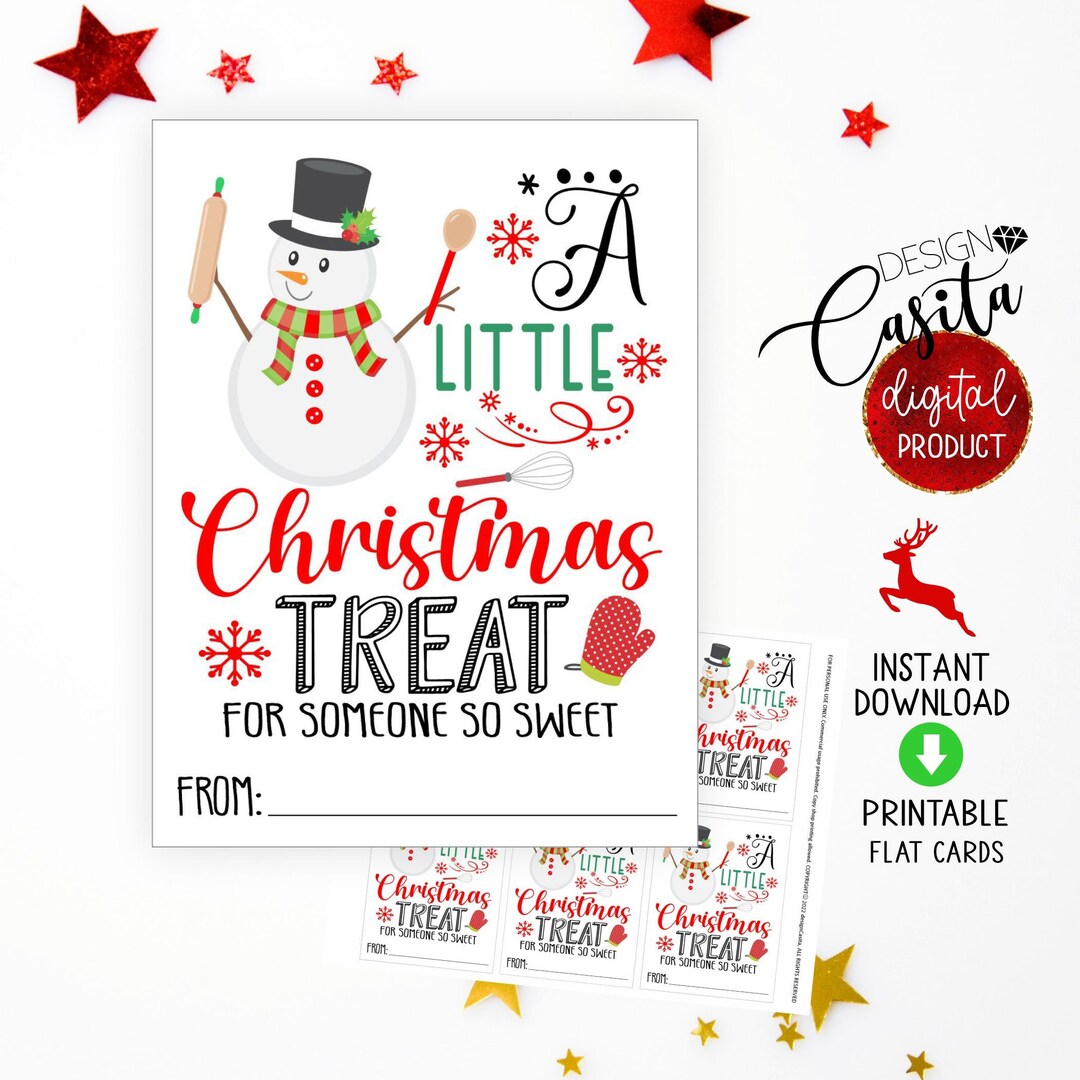 Christmas Treat Snowman Printable Gift Tag,sweet Holiday Wishes,staff ...