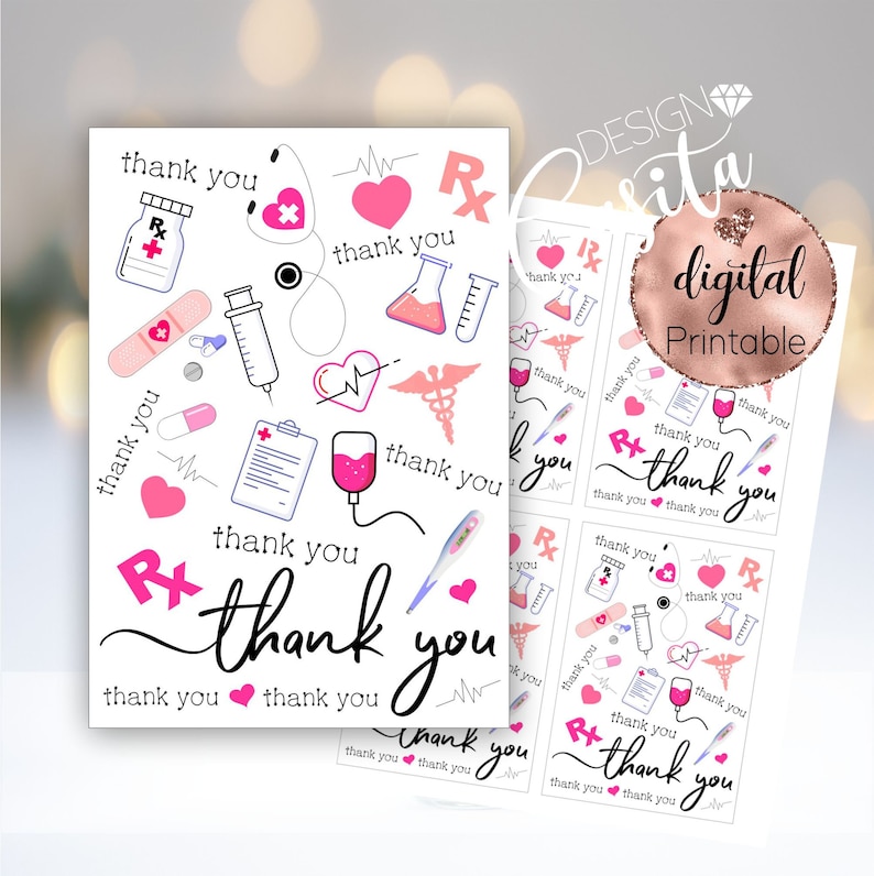 Thank You Pink Medical Card Printablevalentine's Dayicu - Etsy