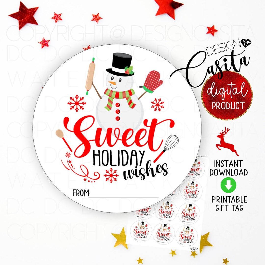 Sweet Holiday Wishes Circle 2.5 Printable Gift Tag,christmas Mason Jar ...