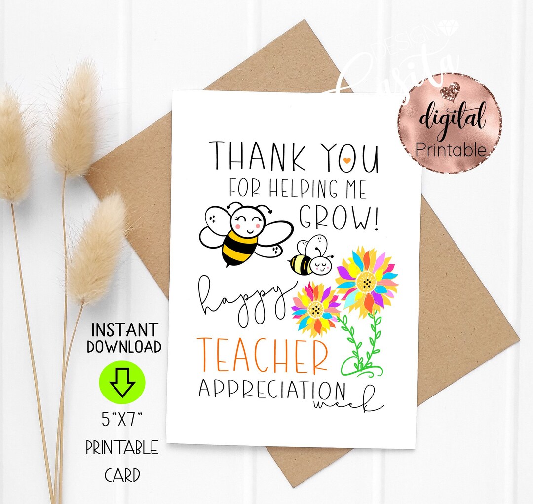 Teacher Appreciation Week Busy Bees Printable 5x7 Folded Greeting Card ...