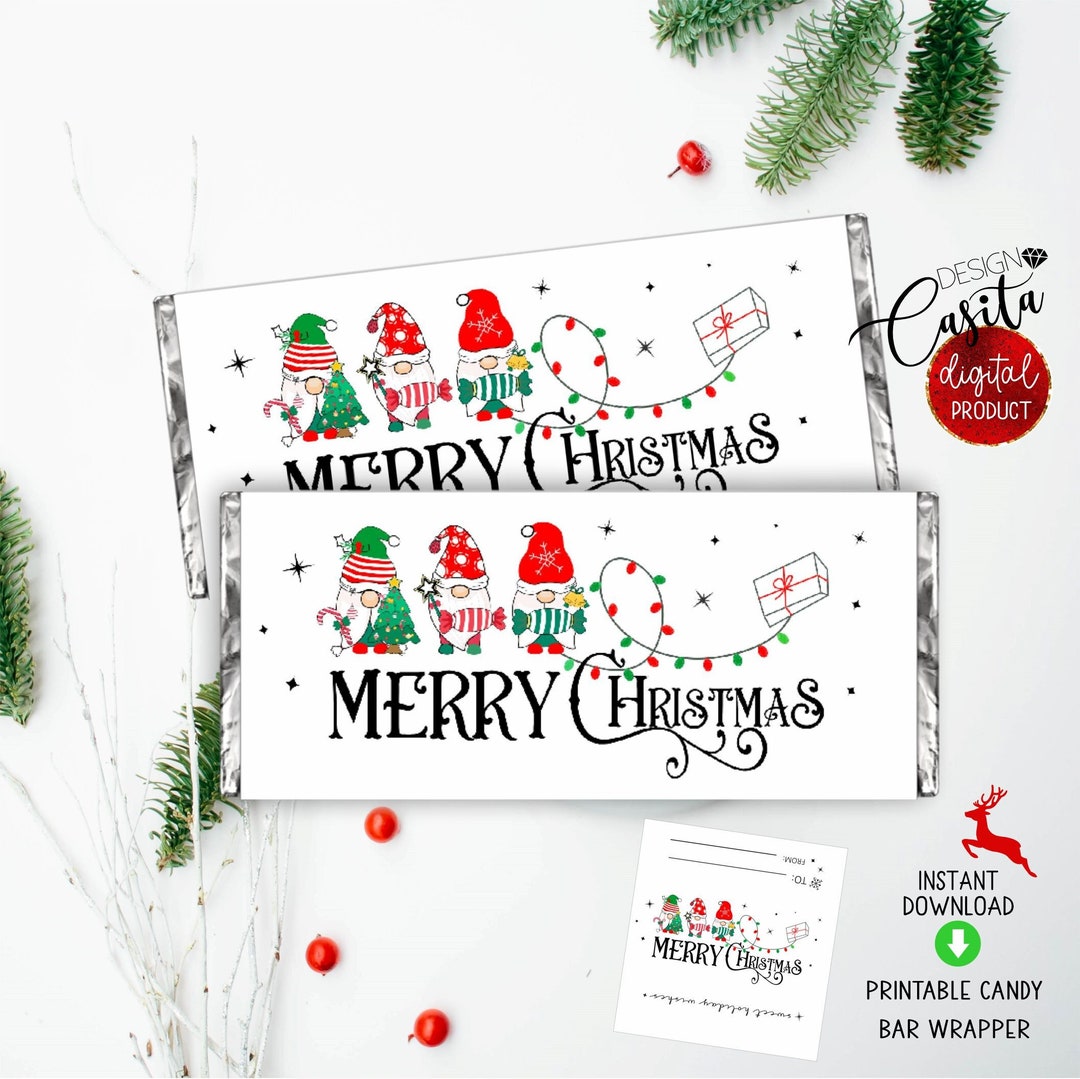 Merry Christmas Gnomes Printable Candy Bar Wrapper, Staff Appreciation ...