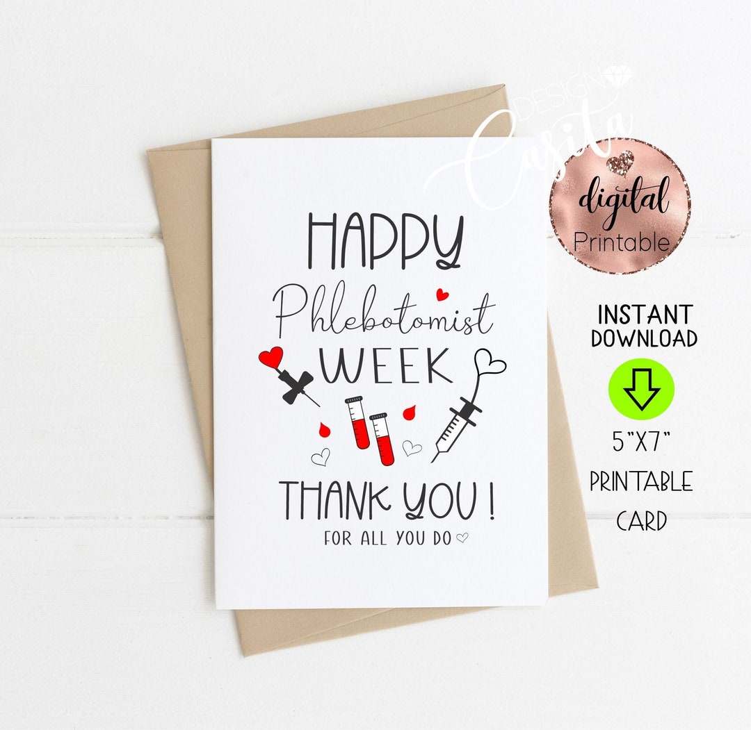 Happy Phlebotomist Week Printable 5x7 Folded Greeting Card,phlebotomy ...