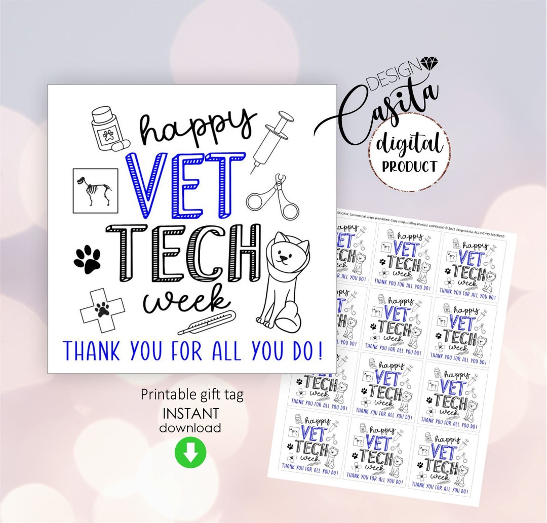 Vet Tech Week Medical Printable Favor Gift Tag,dog and Medical Tools ...