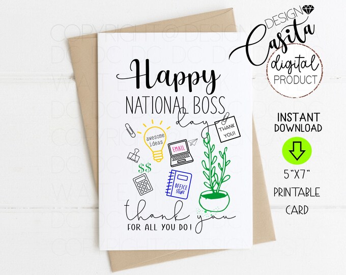 Funny Boss's Day Card Printable Pdf / Instant Download / Thank You Card ...