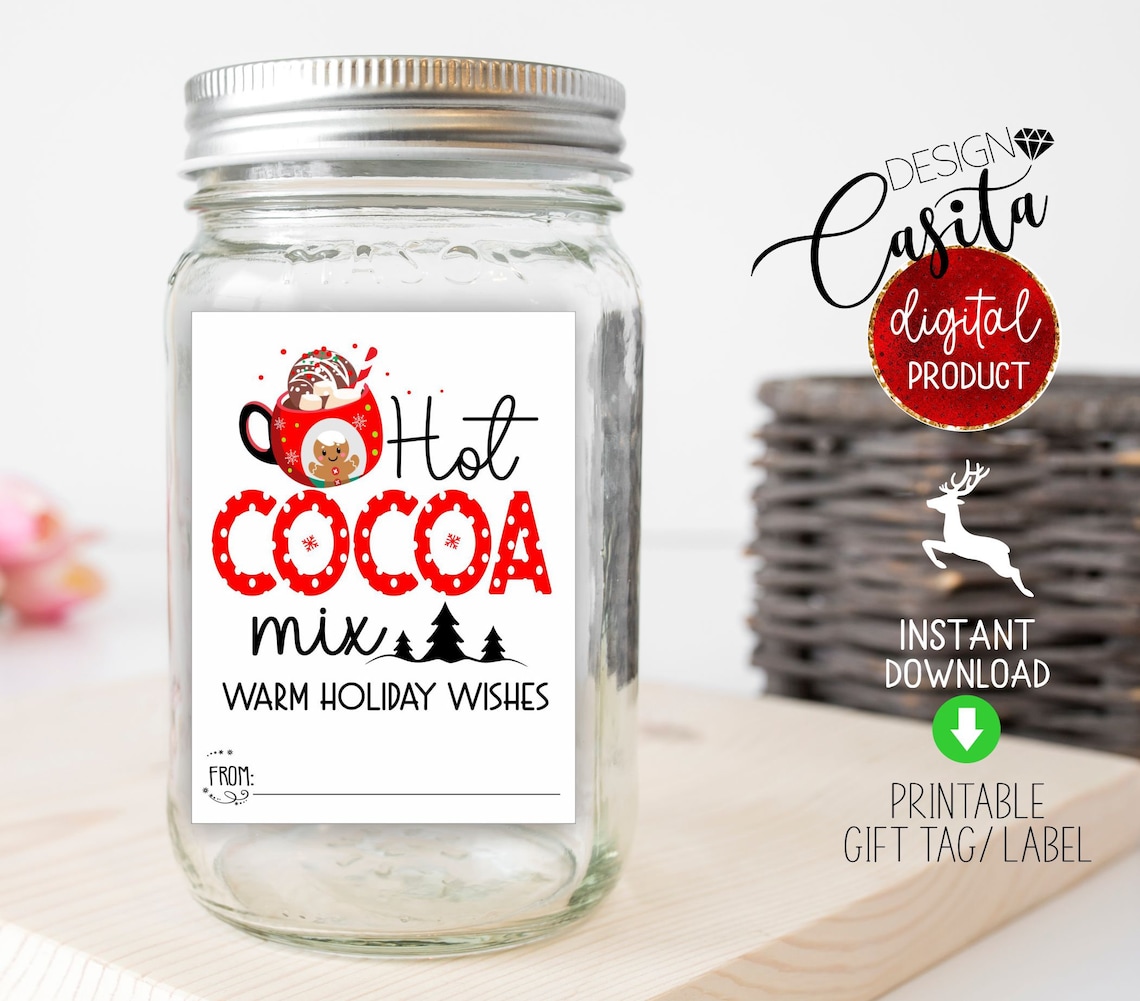 Mason Jar Hot Cocoa Mix Printable Gift Tag Label - Etsy