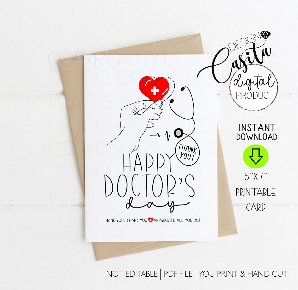Doctor's Day Thank You Printable 5x7 Folded Greeting - Etsy
