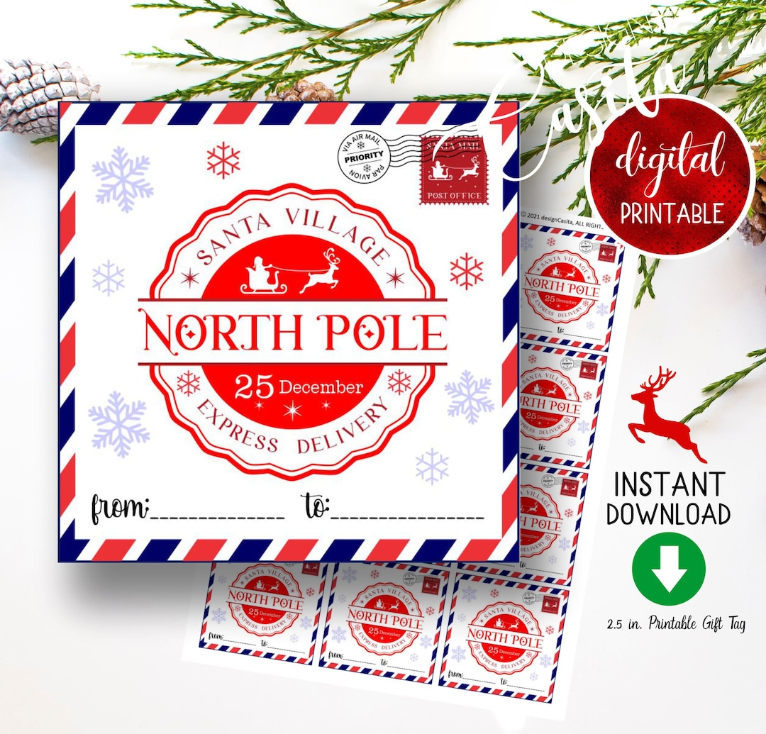 North Pole Mail Letter Christmas Printable Favor Gift Tag,express ...