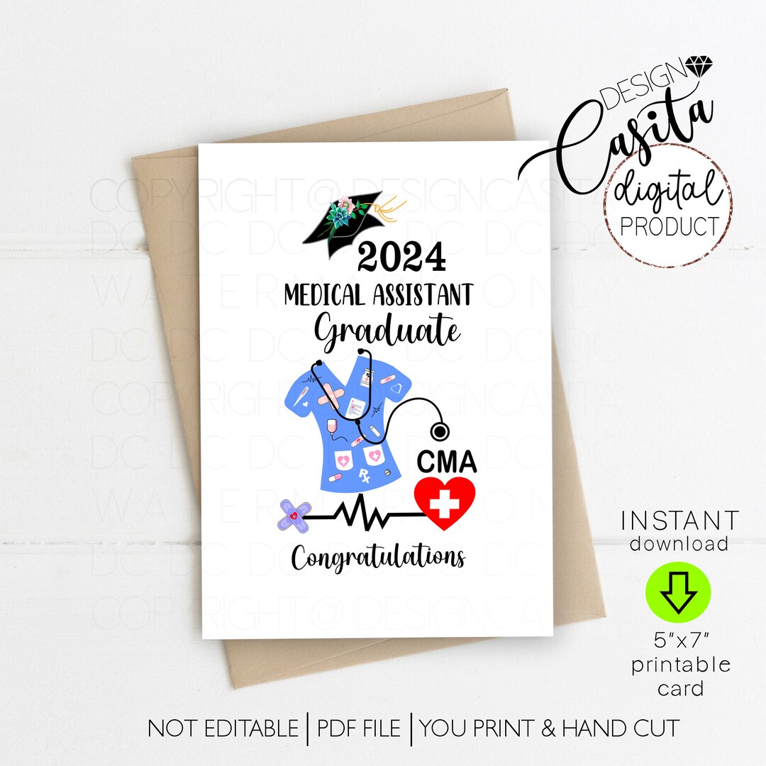 Medical Assistant 2024 Graduate Printable 5x7 Folded Greeting Card,ma ...