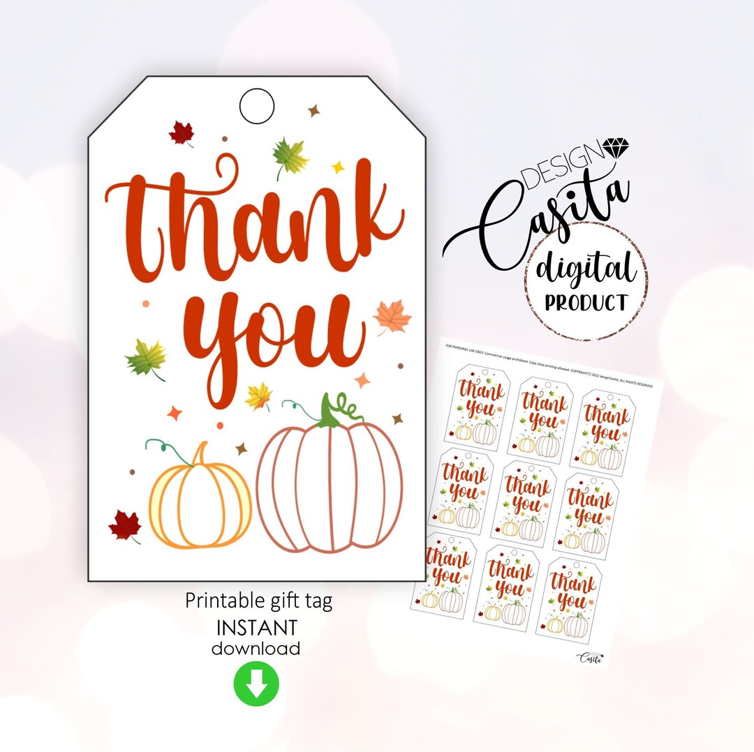 Thank You Pumpkin Fall Printable Gift Tag,staff Appreciation, Business ...