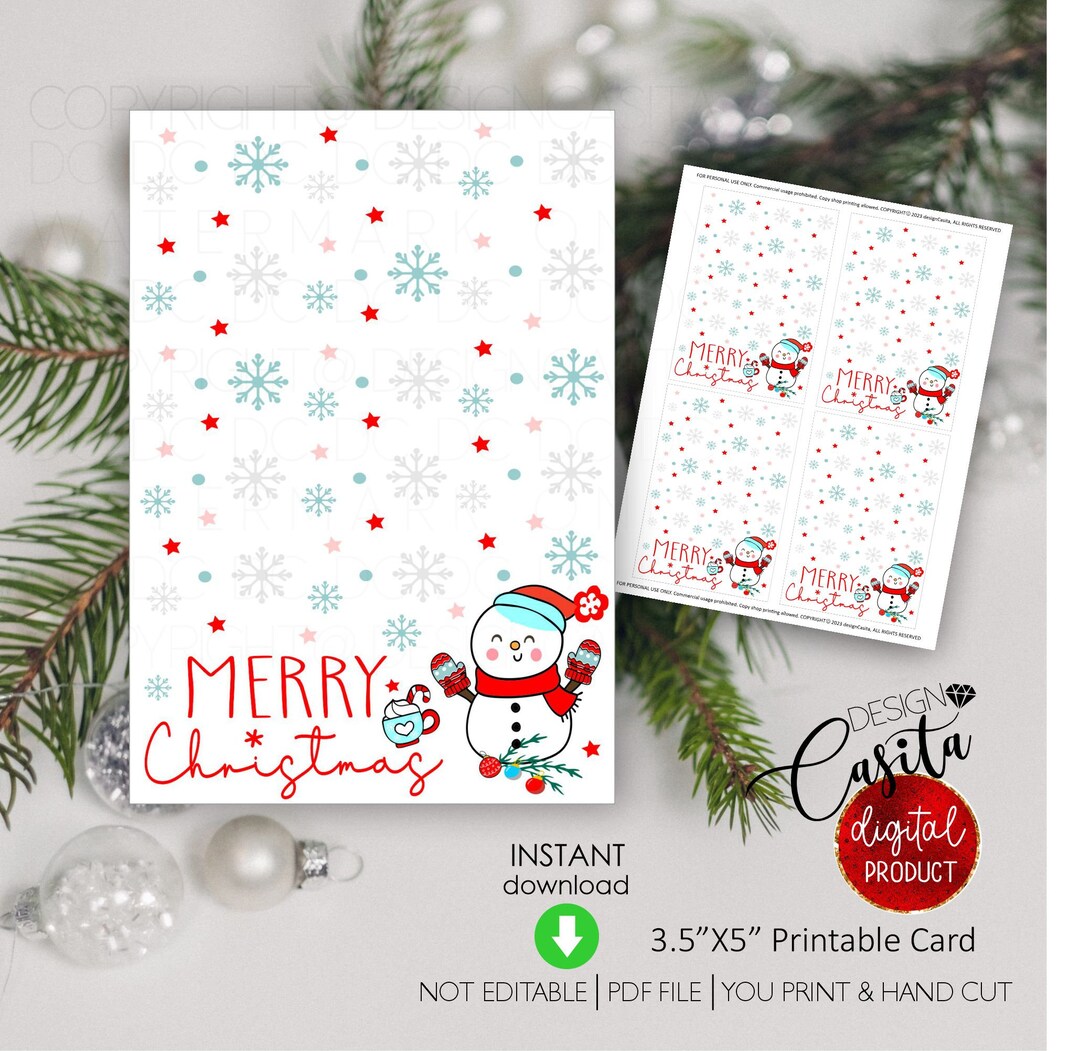Snowman Mini Cookie Card Printable,merry Christmas Snowflakes Card,gift ...