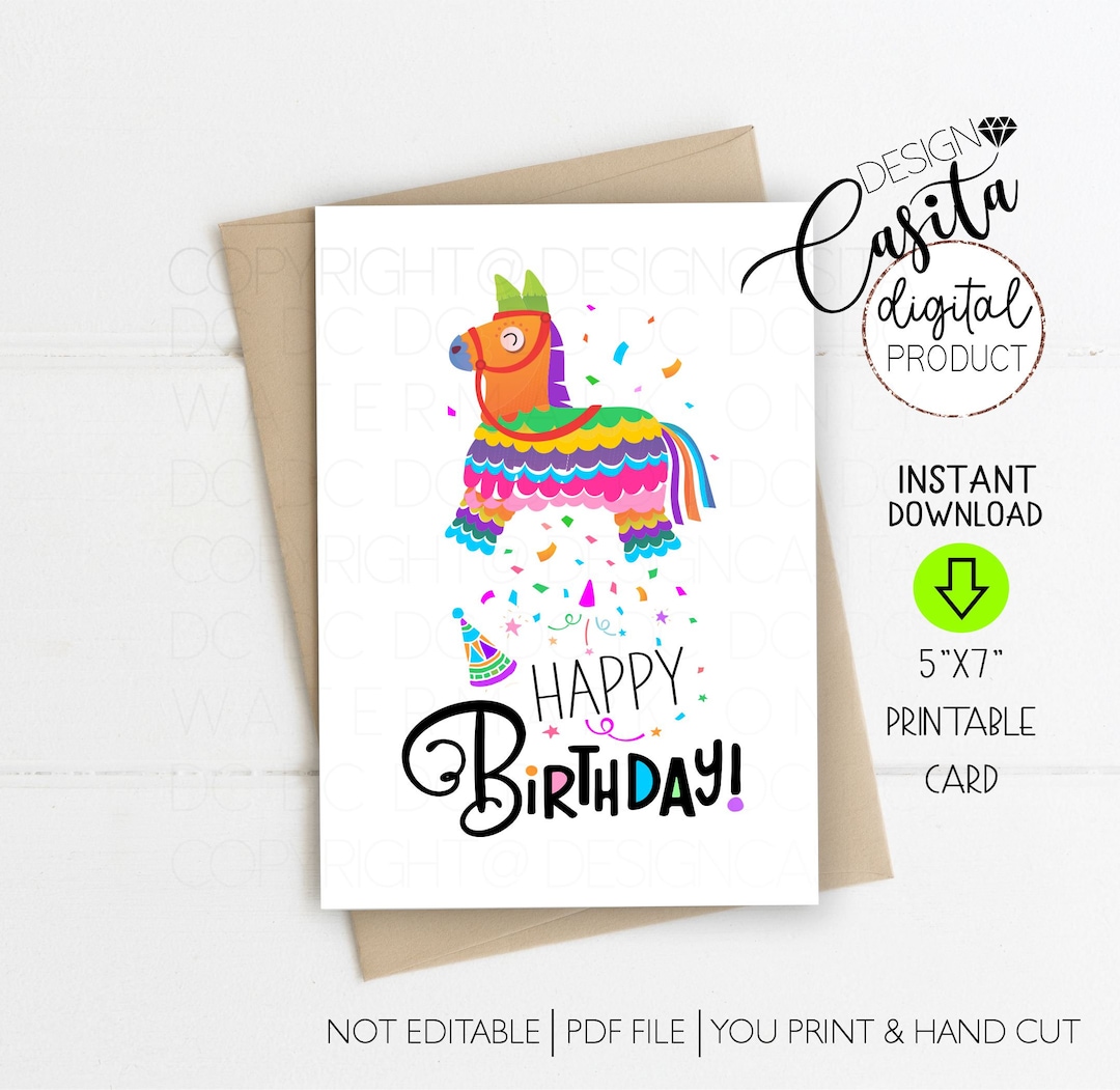 Happy Birthday Pinata Printable 5x7 Folded Greeting Card,funny Birthday ...