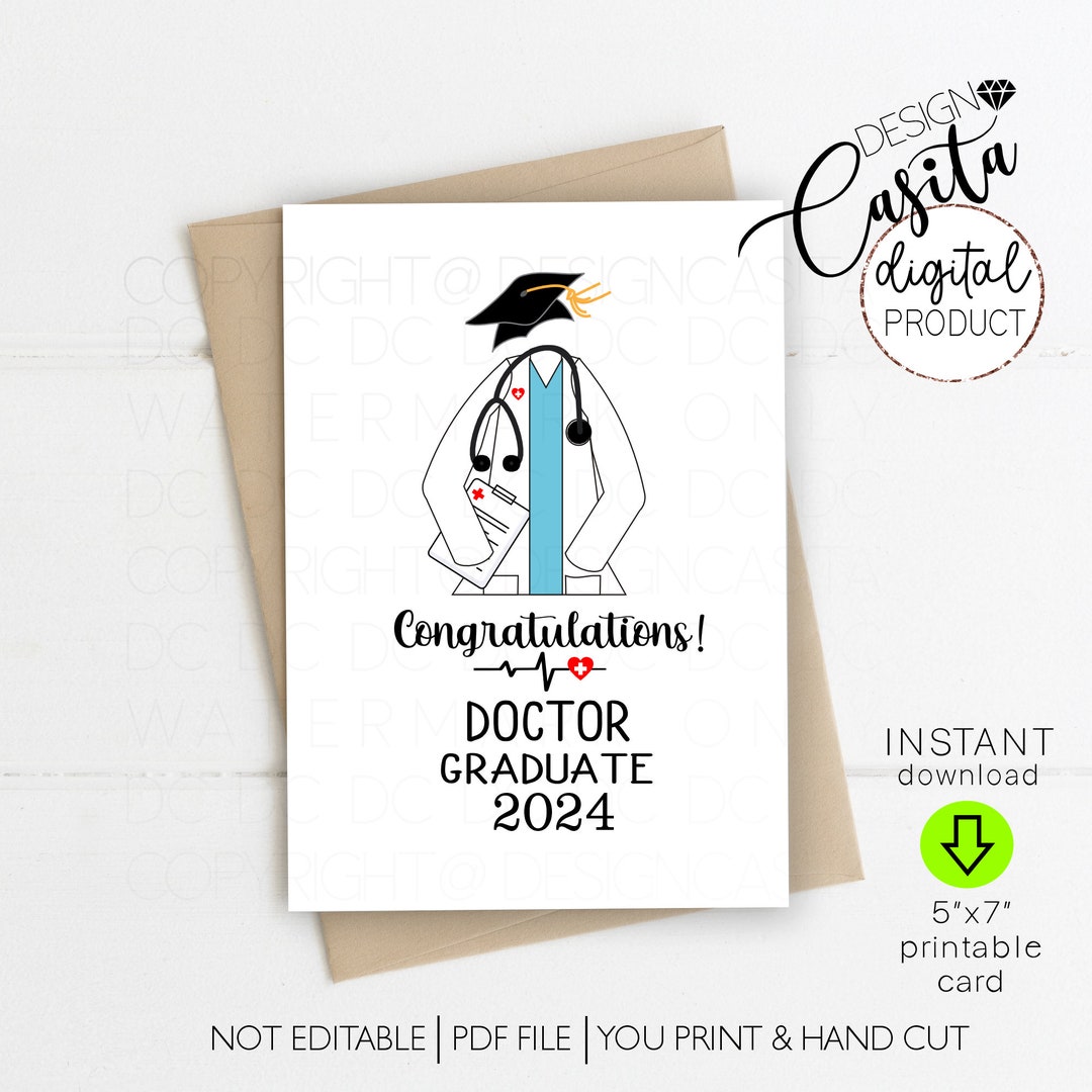 Doctor Graduation 2024 Printable 5x7 Folded Greeting Card,medical ...
