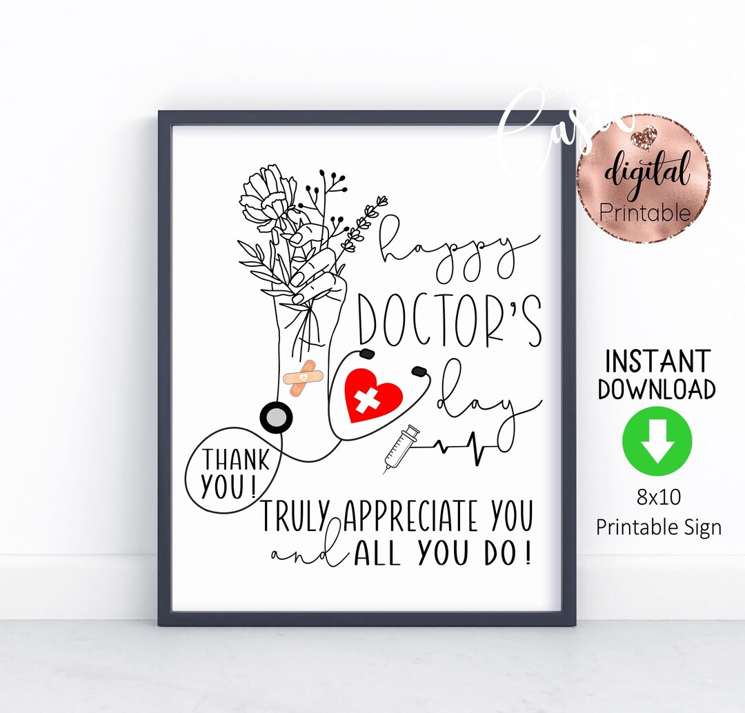 Doctor's Day Thank You Printable 8x10 Party Sign,flower Hand Medical ...